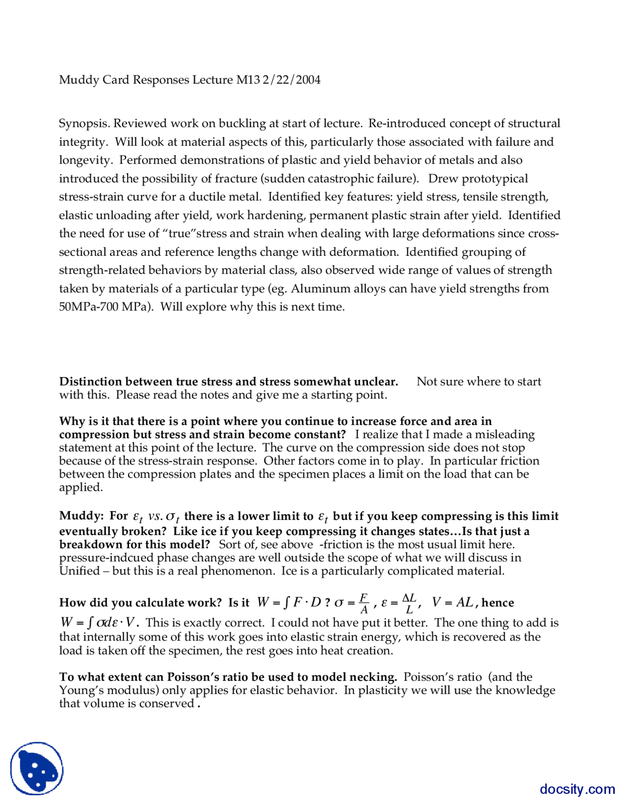 Muddy Card Responses Part 15 Concepts Of Structure Of Materials Lecture
