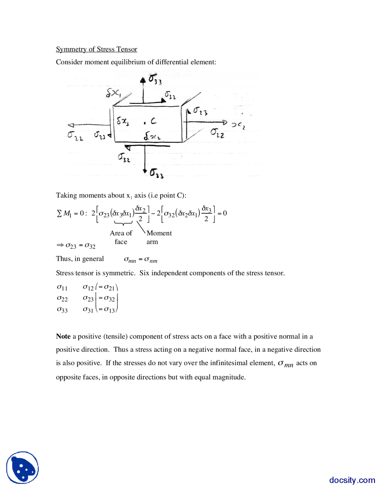 Symmetry Of Stress Tensor Material Structures Lecture Handout Docsity