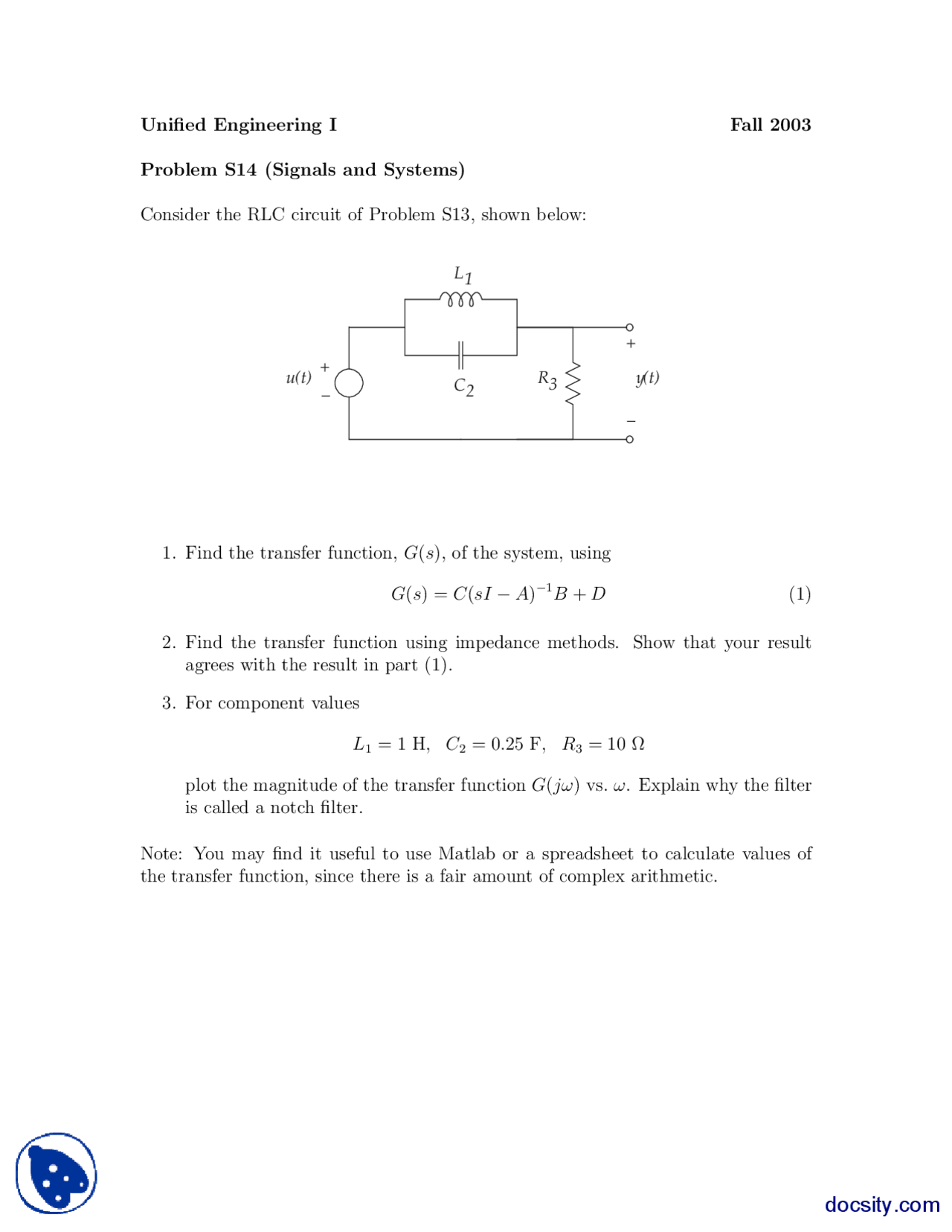 Inverse Laplace Transformii Signal And System Assignment Docsity