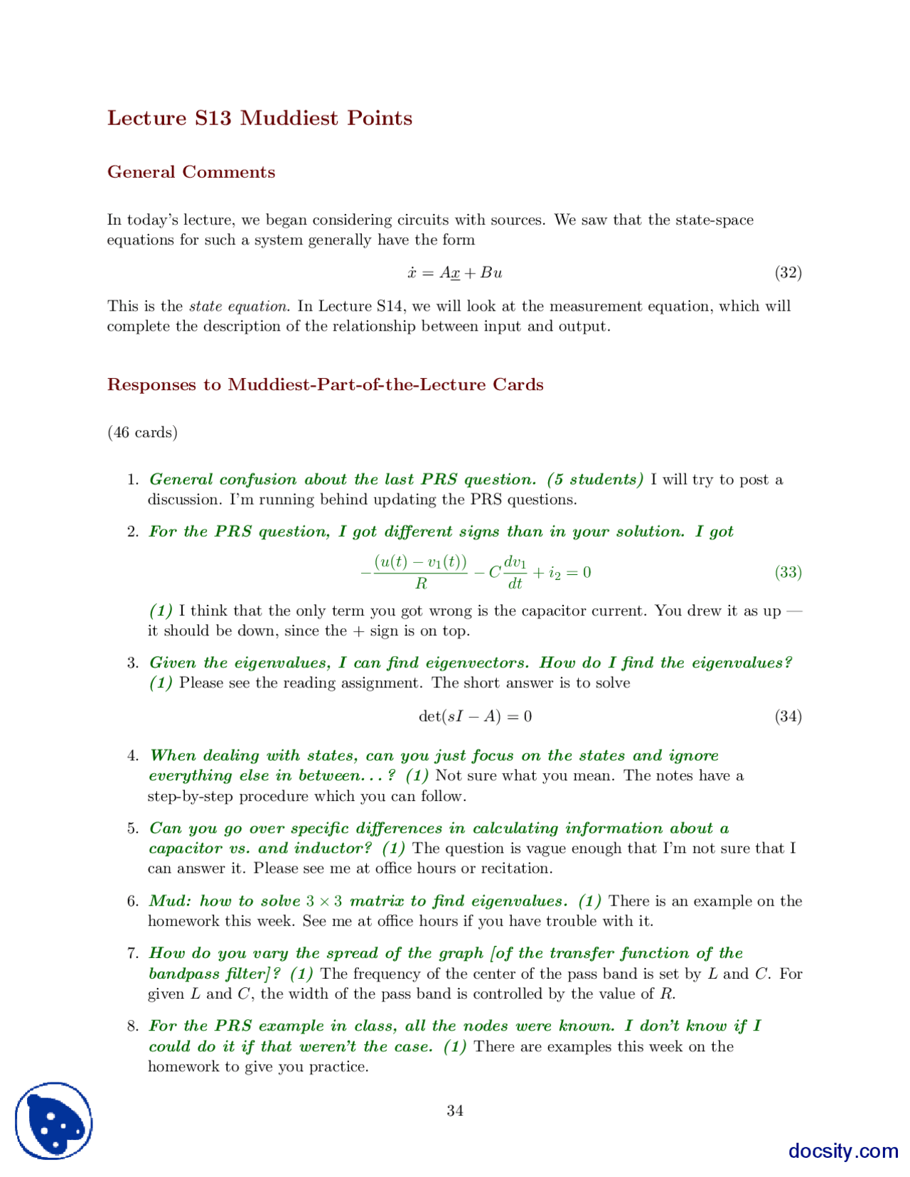 Muddiest Points Part 13 Signal And Systems Lecture Handout Docsity