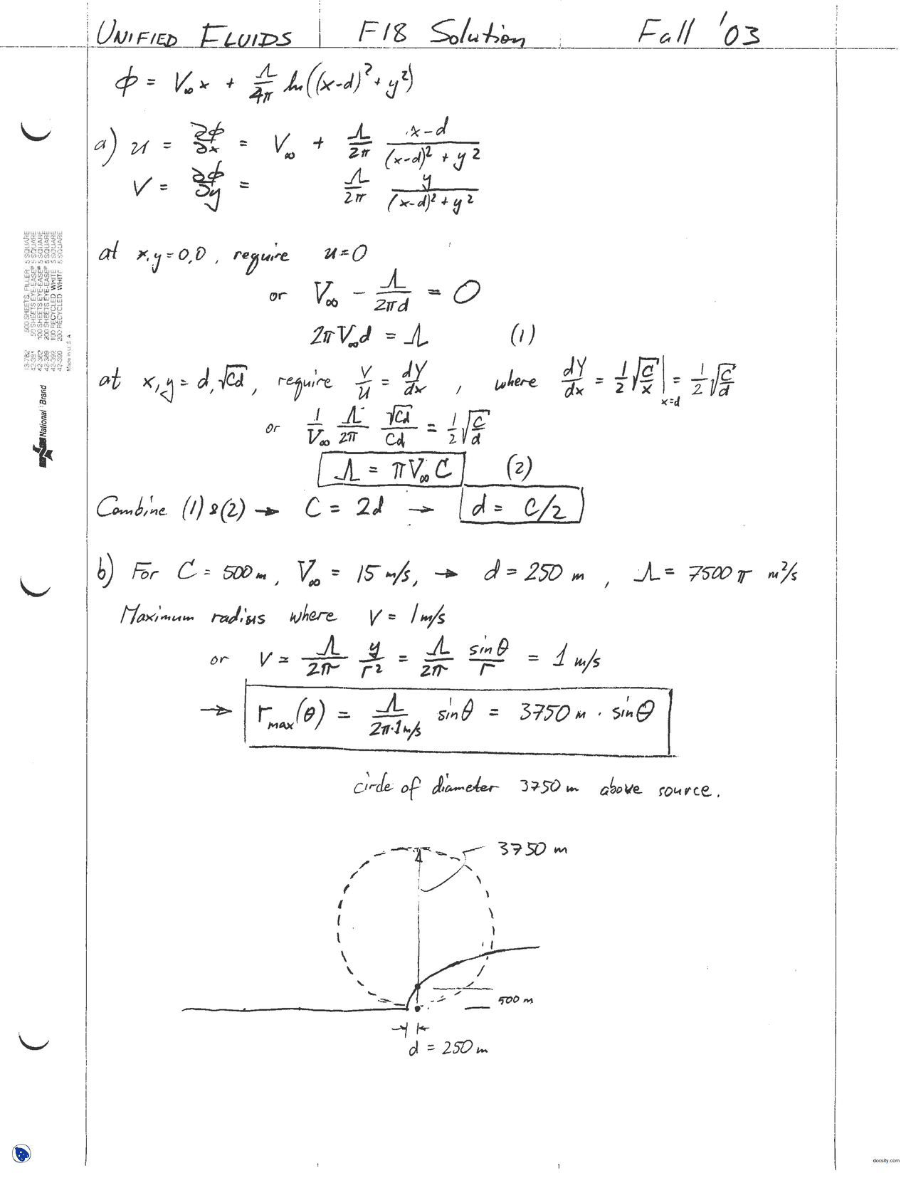 F18 Circle-Fluid Mechanics-Assignment Solution | Exercises Fluid Mechanics | Docsity