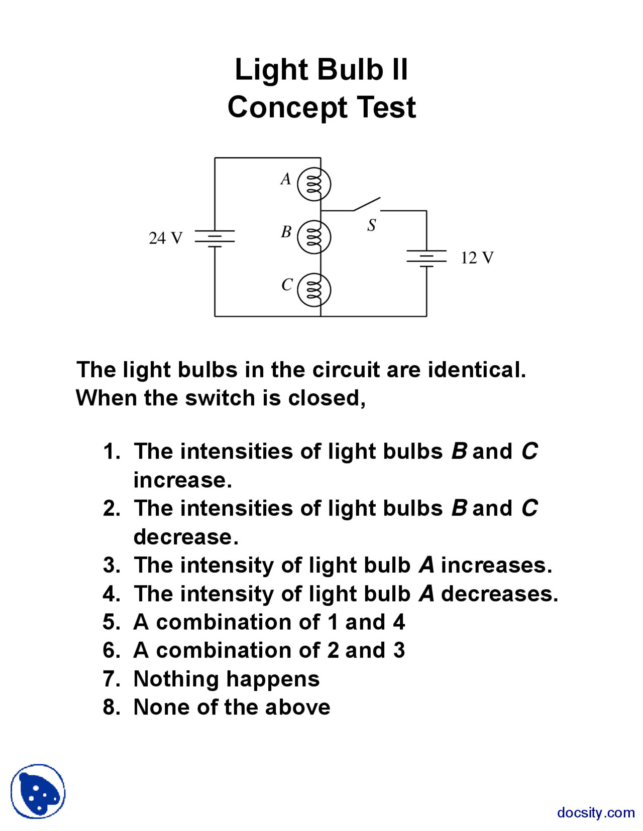 Light Bulb Concept Test-Signal and System Theory-Lecture Handout - Docsity
