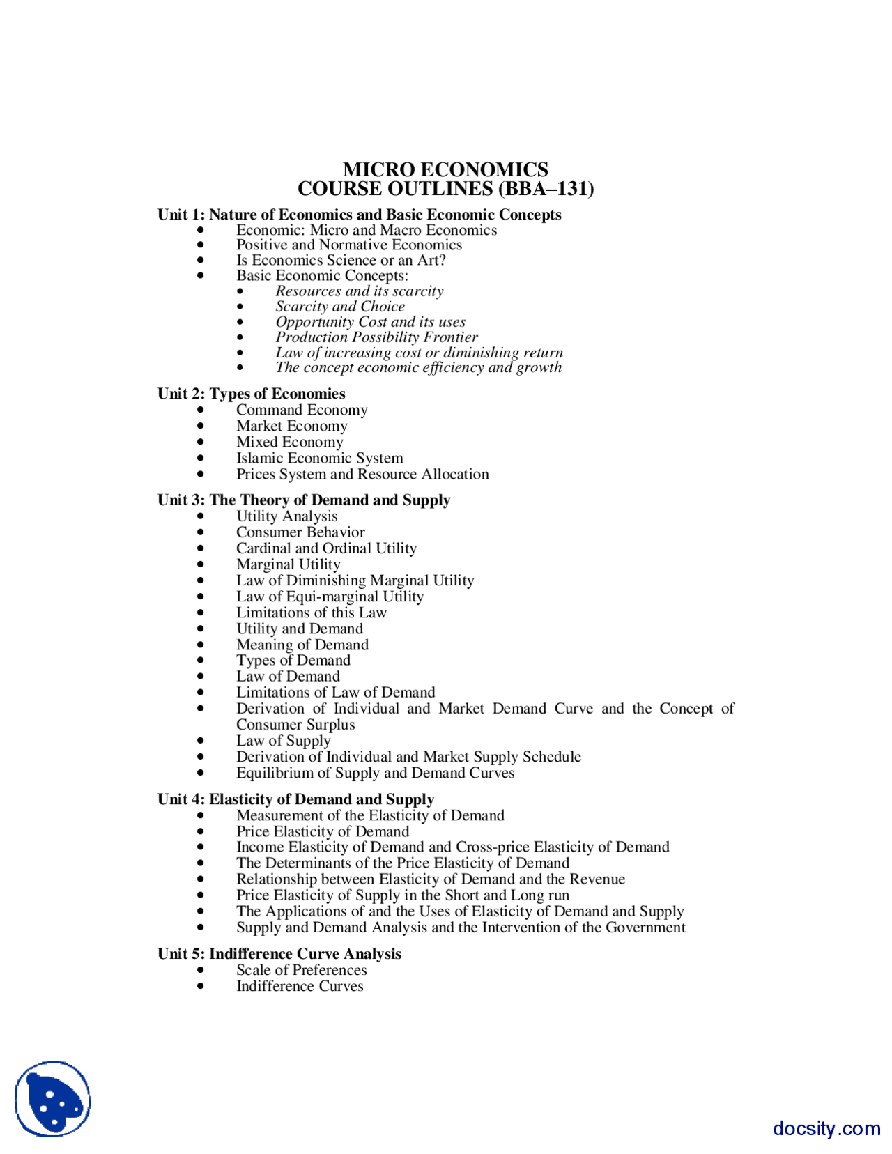 Course Outline-Micro Economics-Handout - Docsity Course Outline-Micro Economics-Handout - Docsity