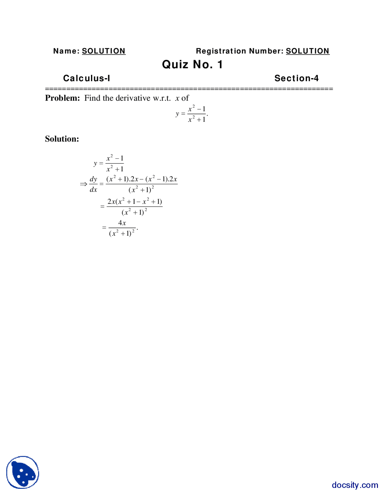 Calculus-I Quiz 1 Solution - Derivative of a Function with Respect to x | Exercises Calculus ...