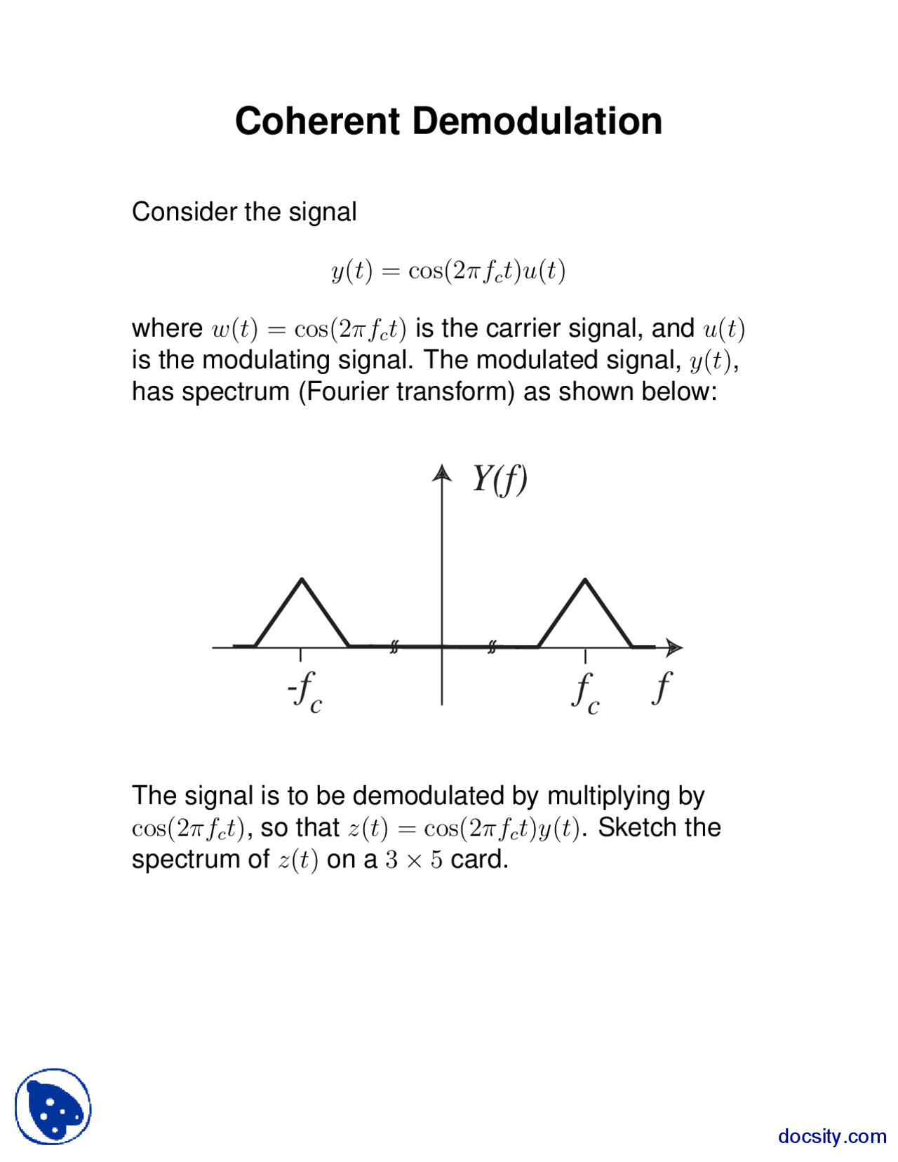 Coherent Demodulation-Signal and Systems-Lecture Handout - Docsity
