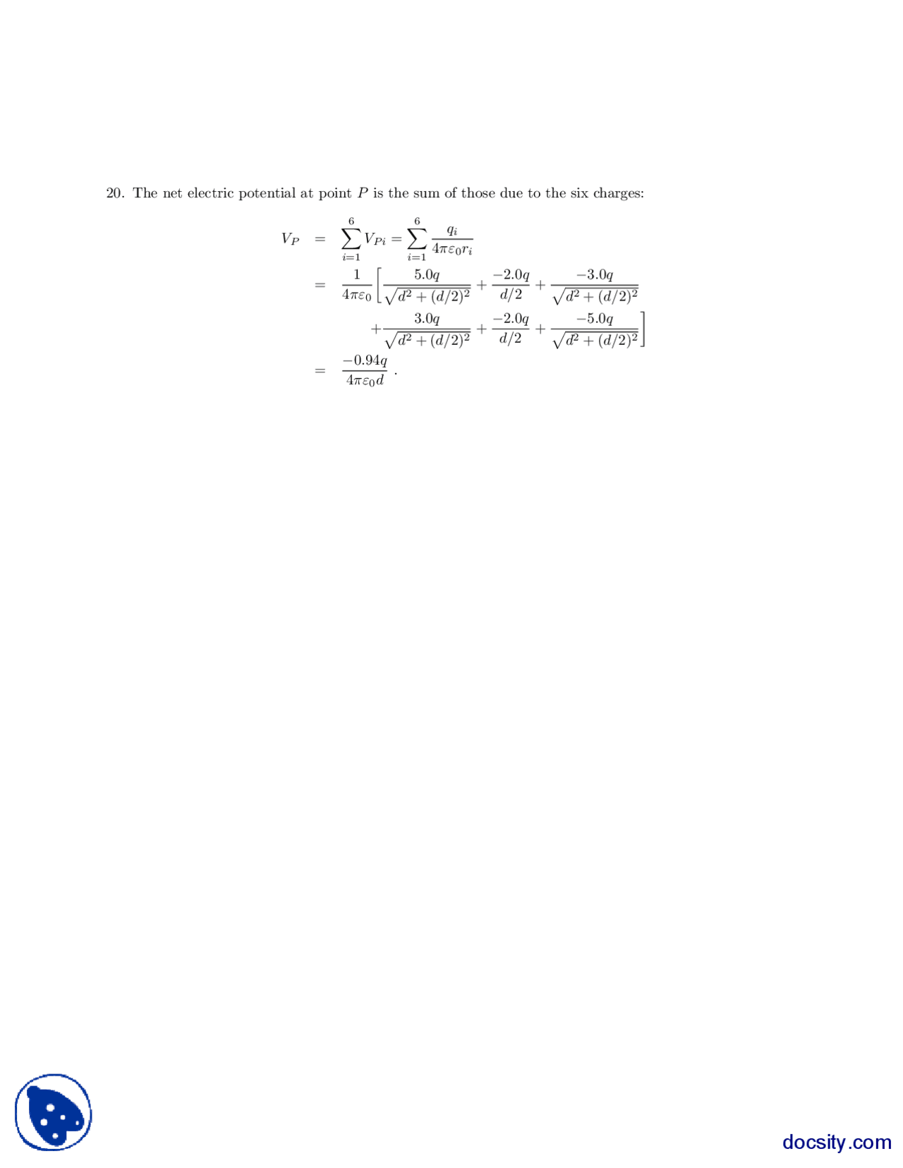 The Net Electric Potential Solved Equation - Docsity