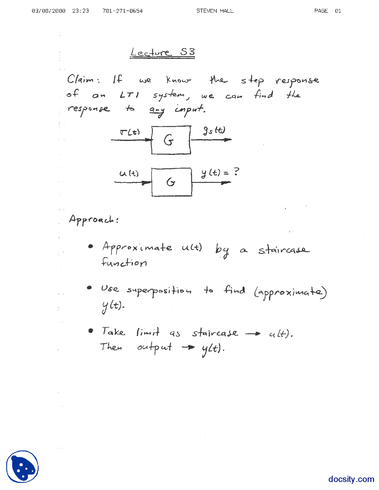 Step Response Signal And System Theory Lecture Handout Docsity