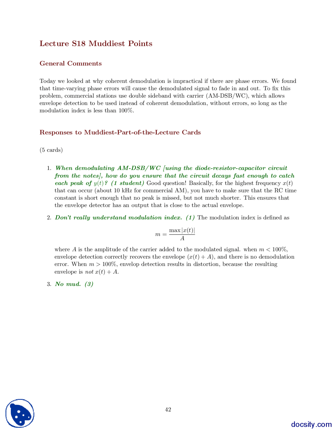 Muddiest Points Part 35 Signal And Systems Lecture Handout Docsity