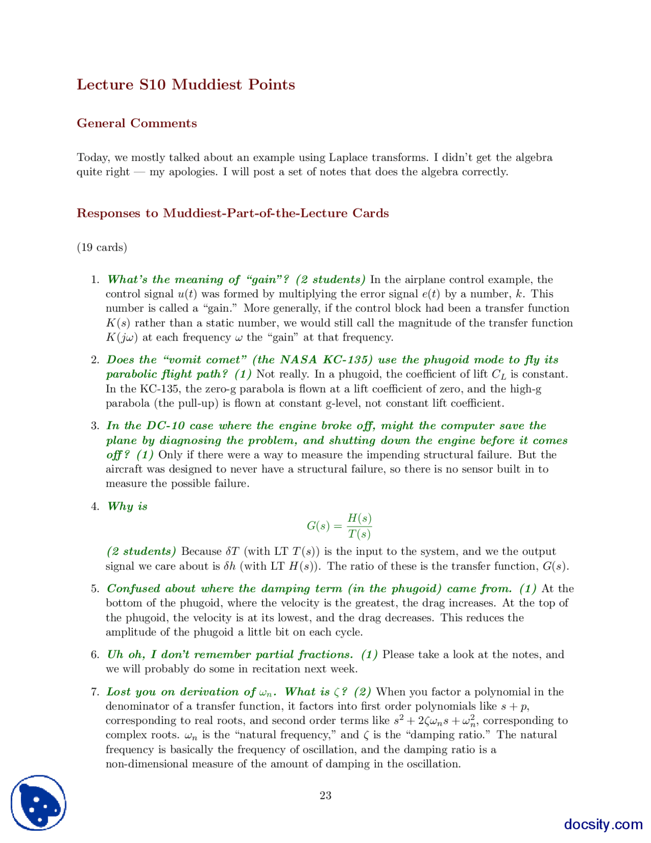 Muddiest Points Part 27 Signal And Systems Lecture Handout Docsity