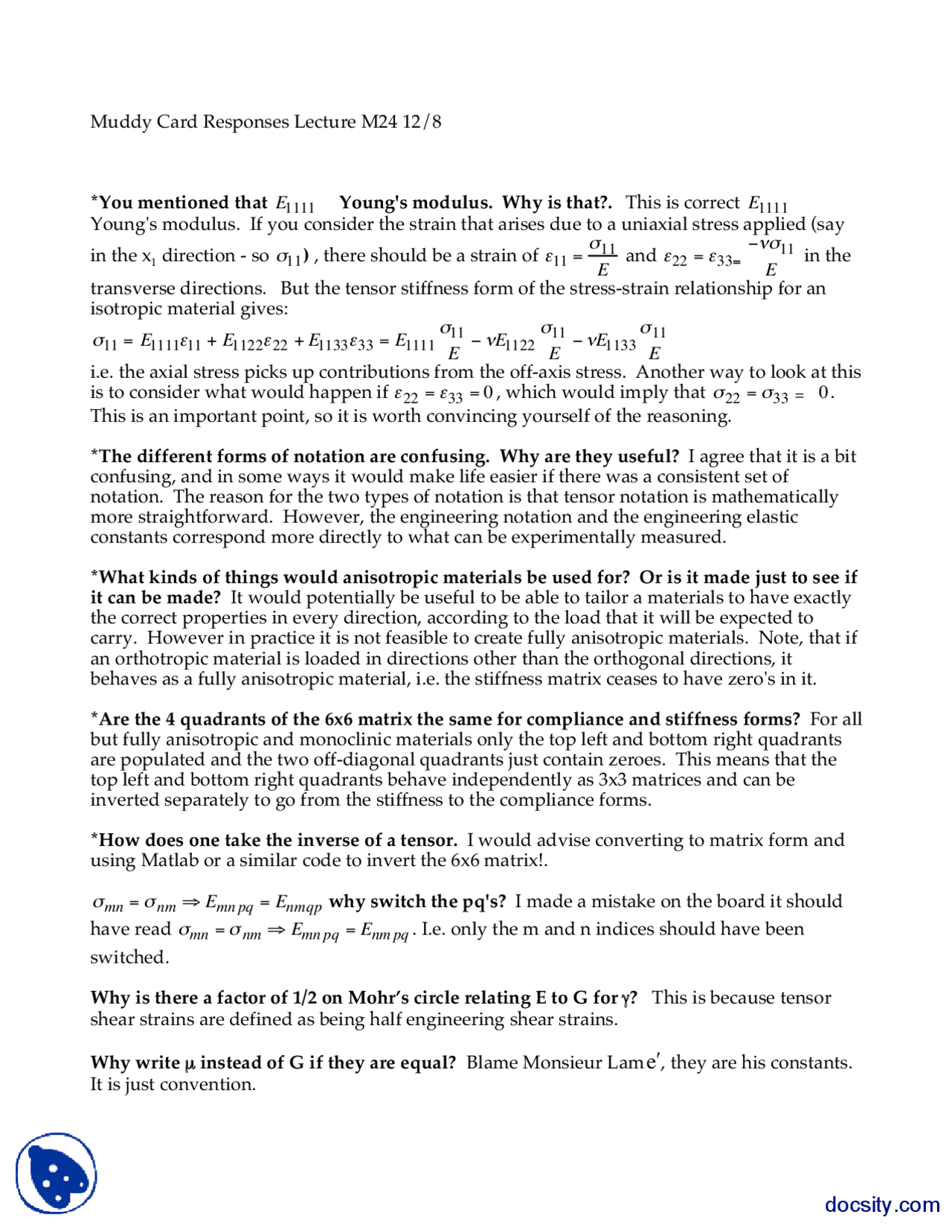 Responses Of Muddy Card Part 15 Material Structures Lecture Handout