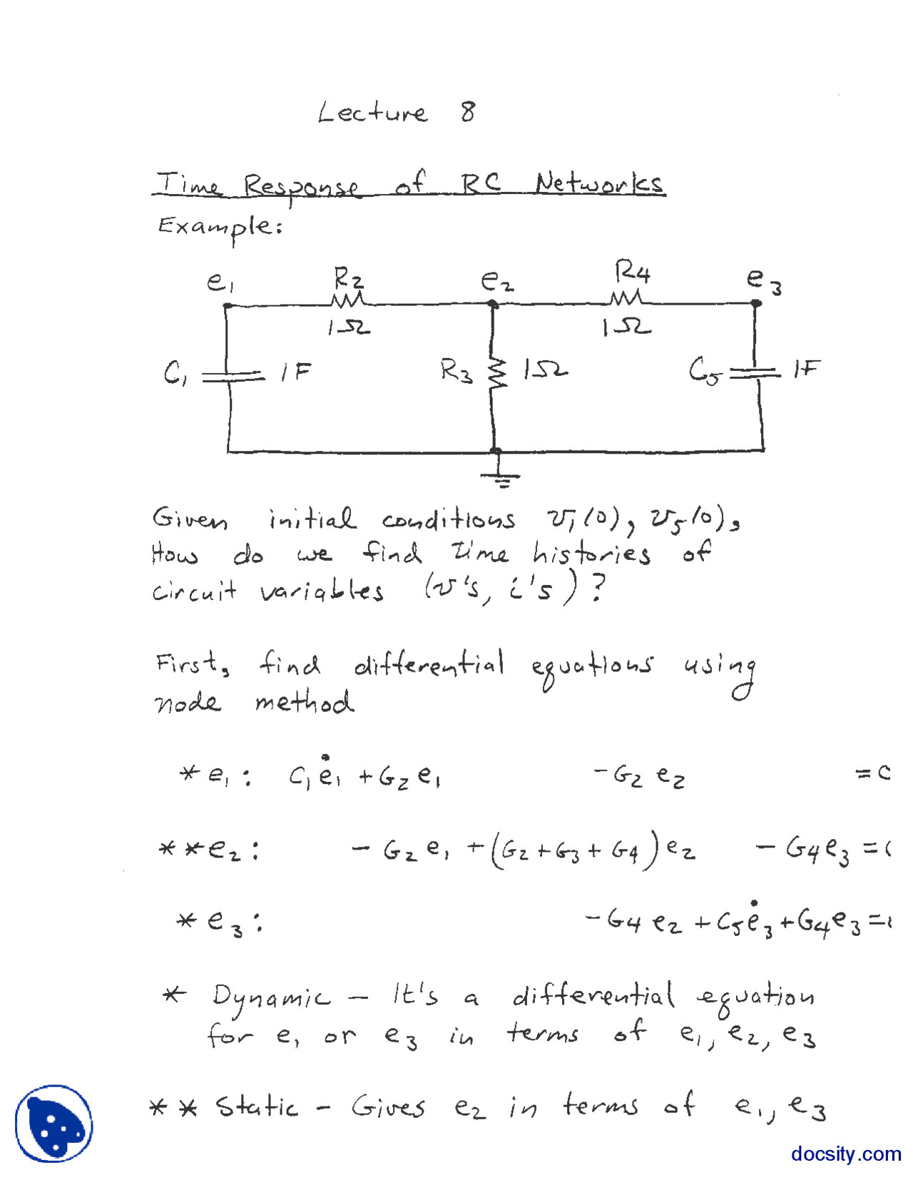 RC Networks-Signal and System Theory-Lecture Handout - Docsity