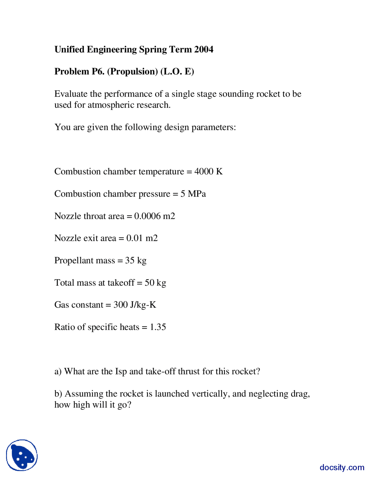 Propulsion Part 3 Thermodynamic Propulsion Assignment Docsity