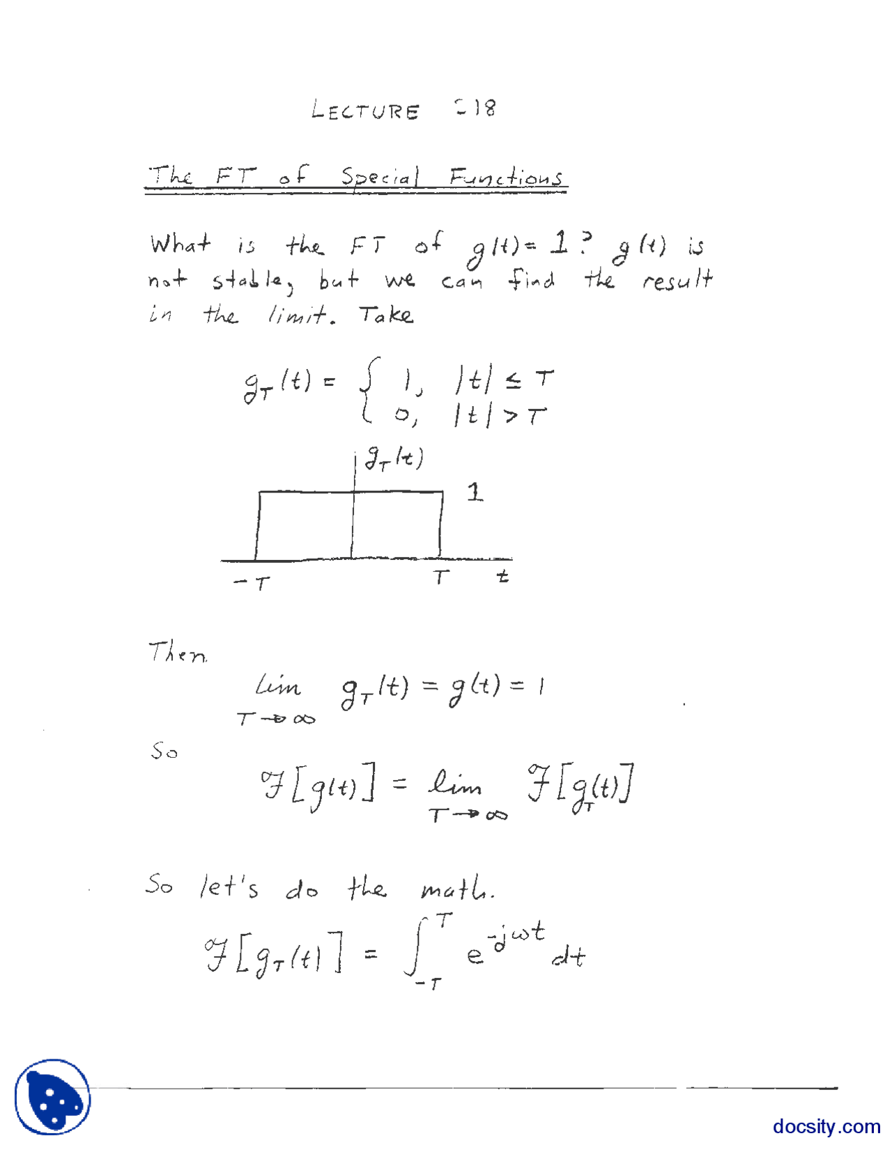 Special Functions Signal And System Theory Lecture Handout Docsity