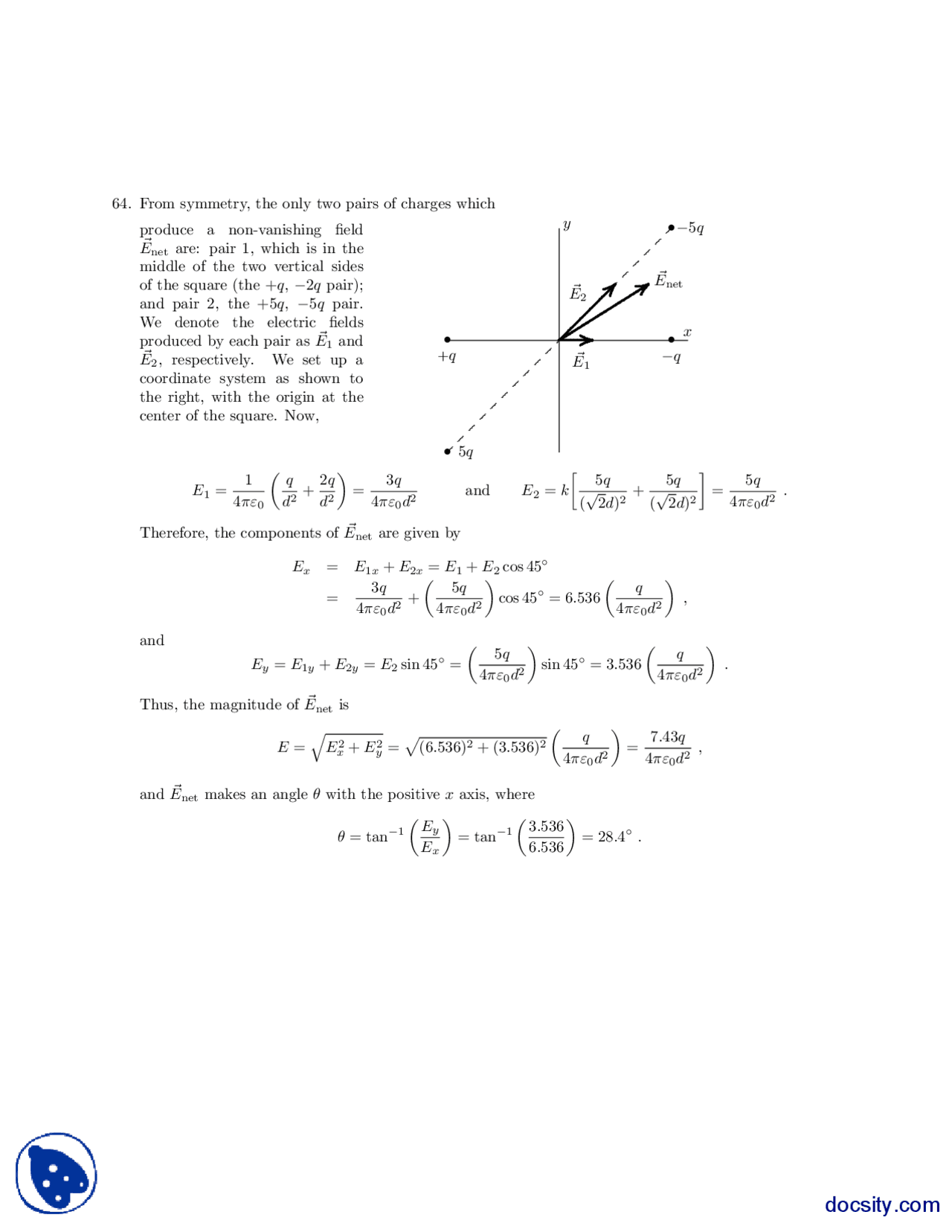 Electric Field Sample Solved Equation - Docsity