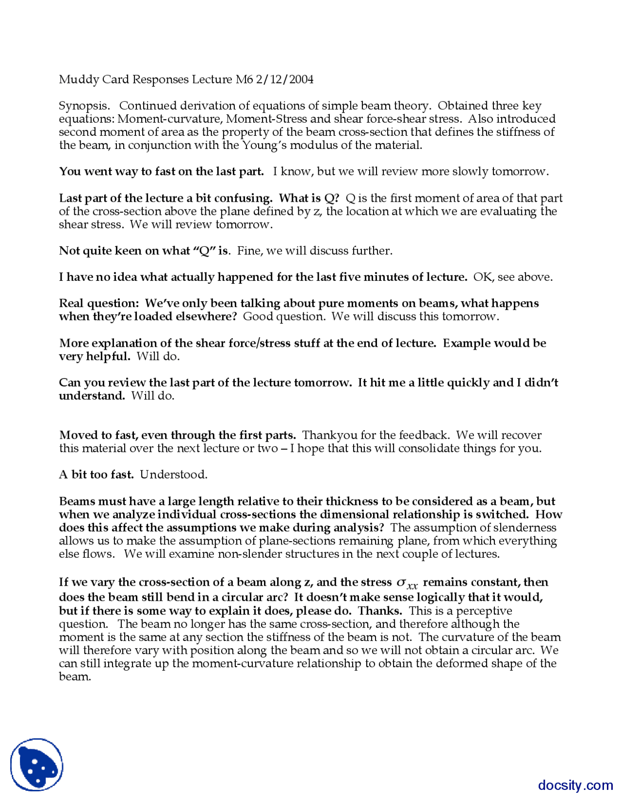 Muddy Card Responses Part 7 Concepts Of Structure Of Materials Lecture
