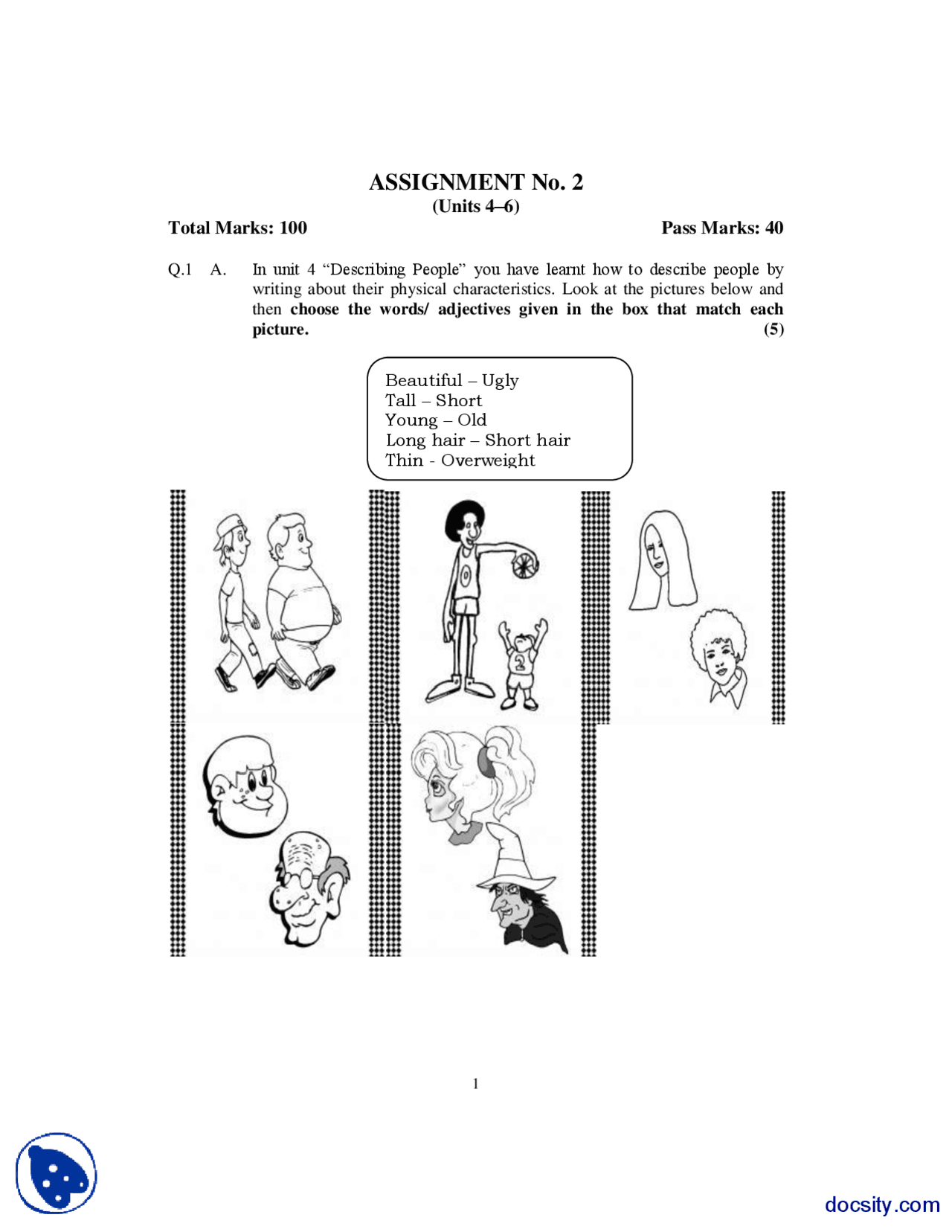 Describing People-English Language-Assignment | Exercises English Language | Docsity