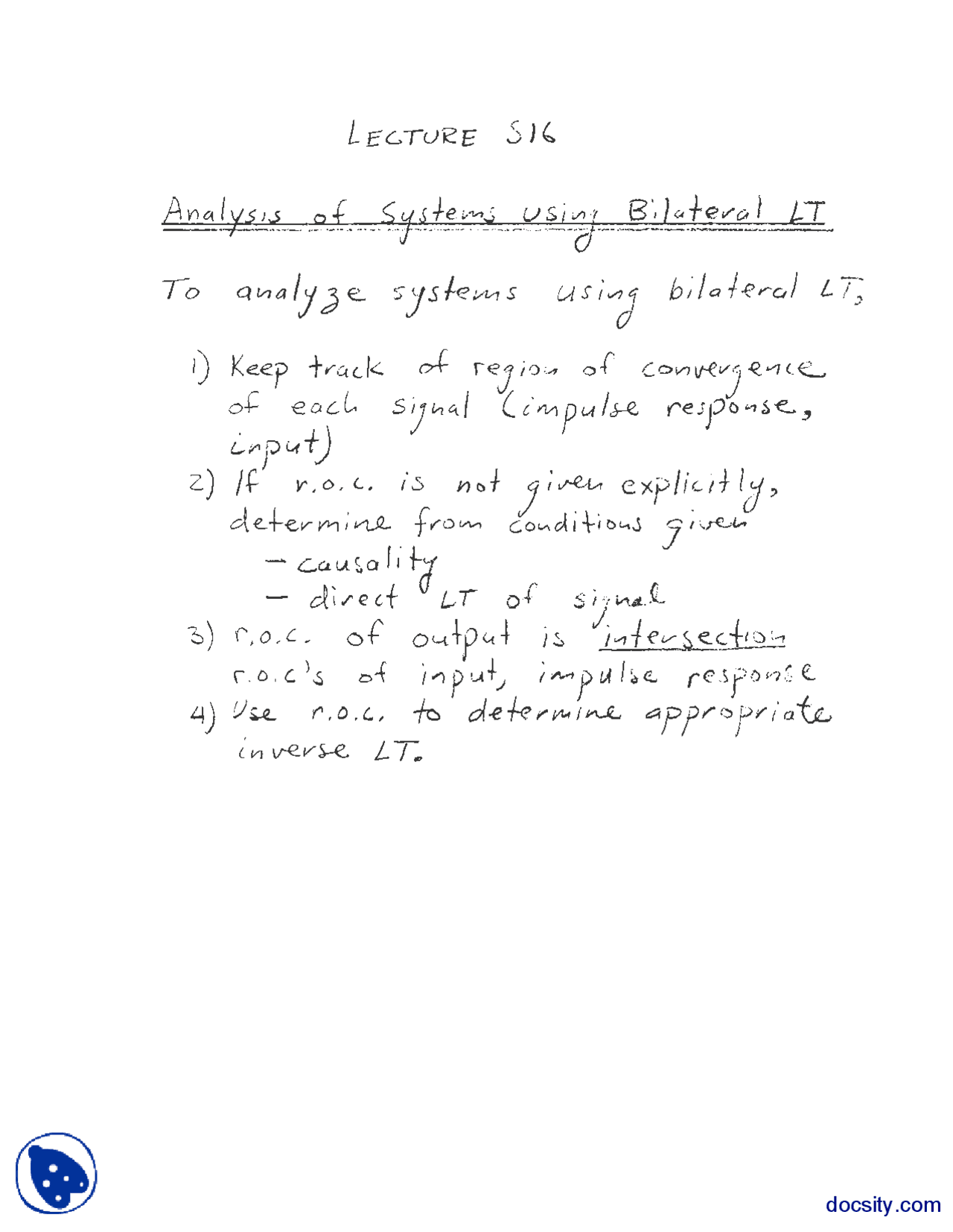Muddiest Points Part 15 Signal And Systems Lecture Handout Docsity