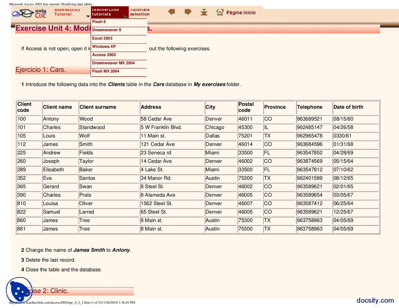 Modifying Data Tables Exercise Microsoft Acess Tutorial Docsity