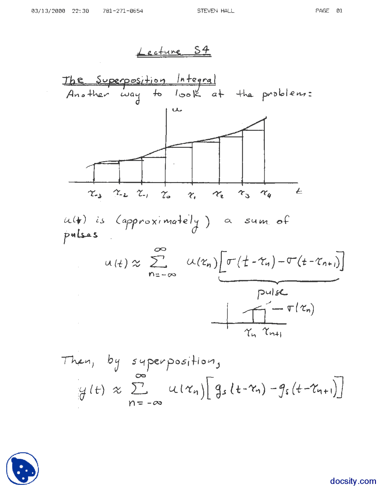 Superposition Integral Signal And System Theory Lecture Handout Docsity