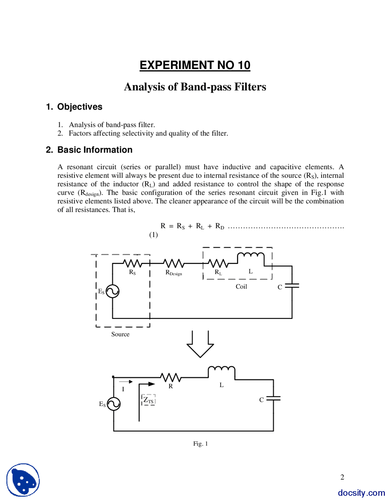 Analysis of Band Pass Filters-Electrical Circuit Analysis-Lab Handout ...