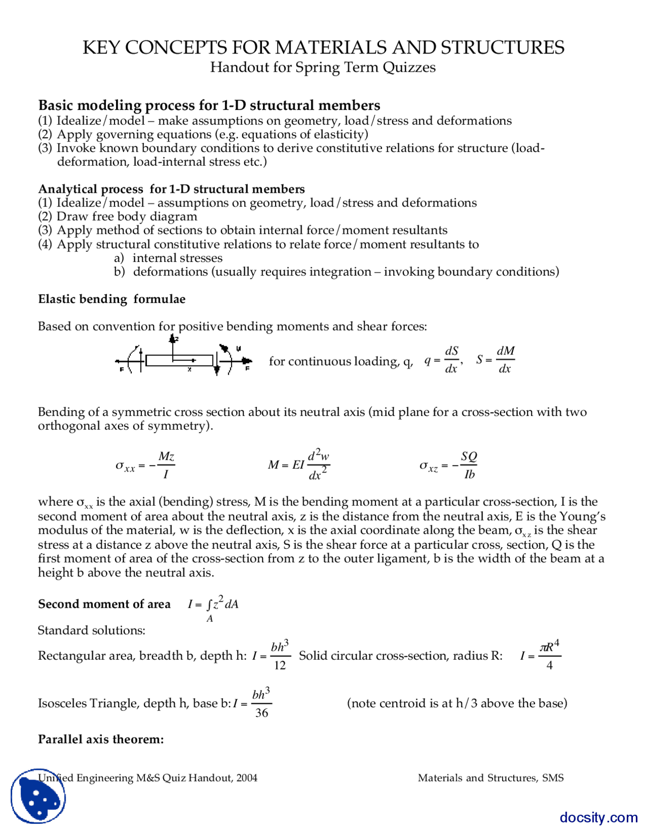 Basics Material Structures Lecture Handout Docsity