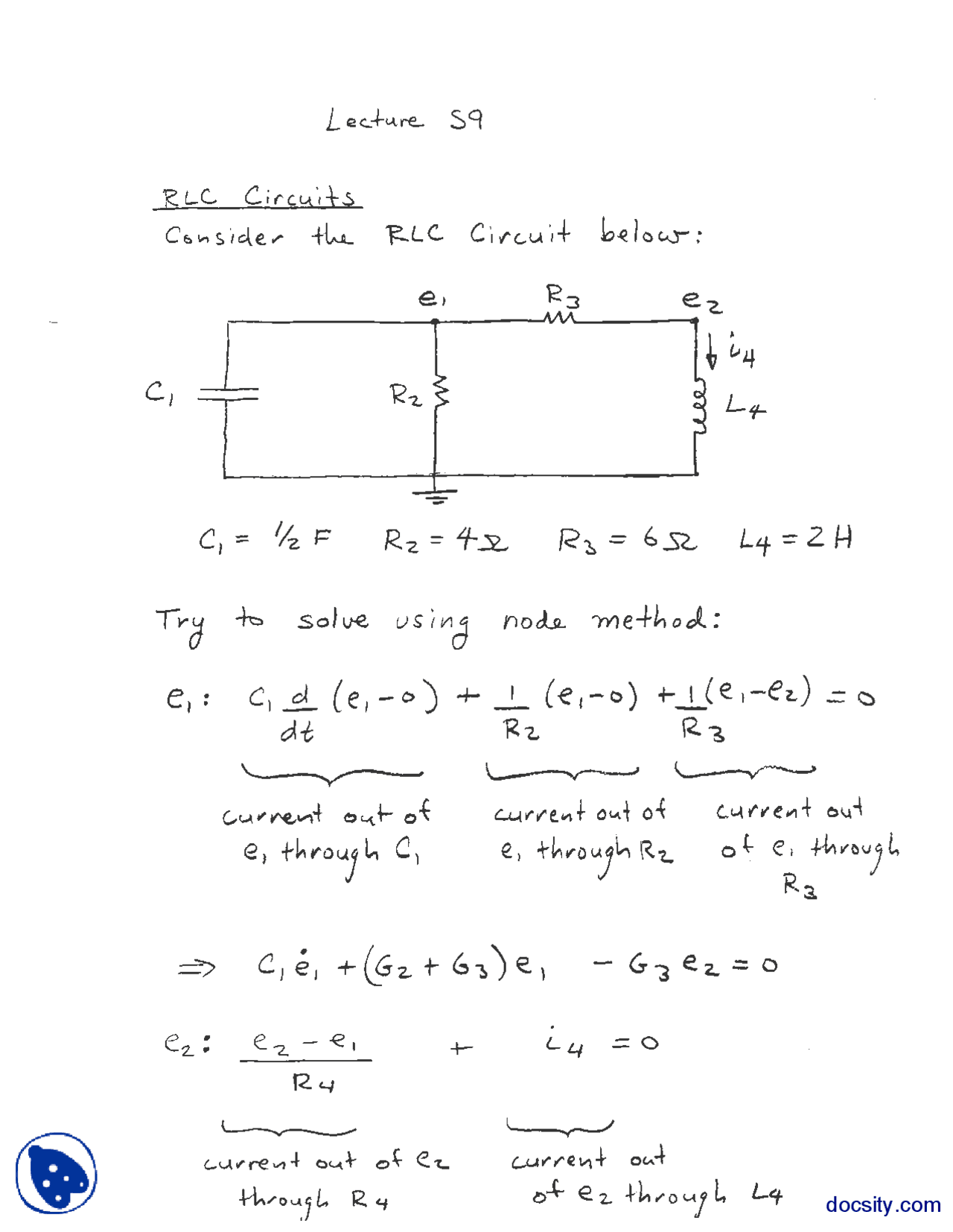 Rlc Behaviour Signal And System Theory Lecture Handout Docsity