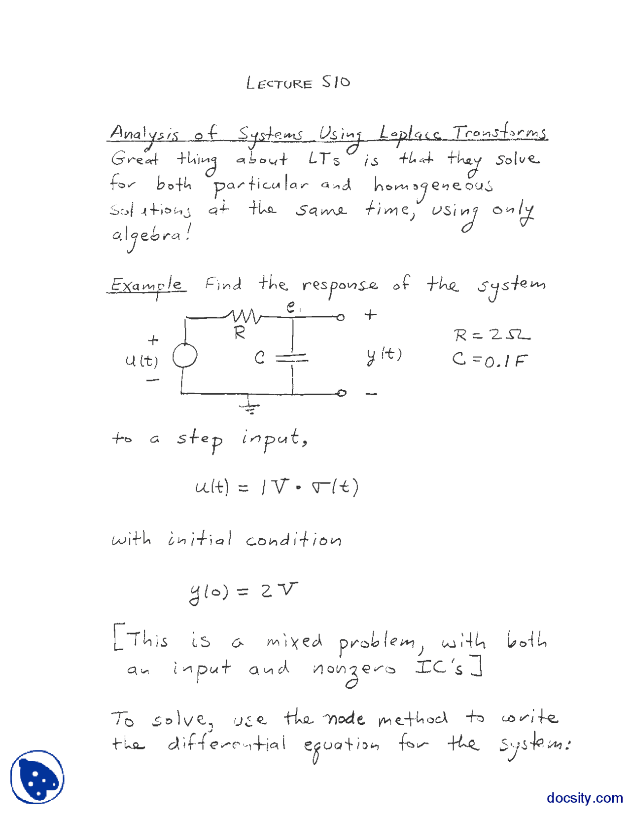Laplace Transform Signal And System Theory Lecture Handout Docsity