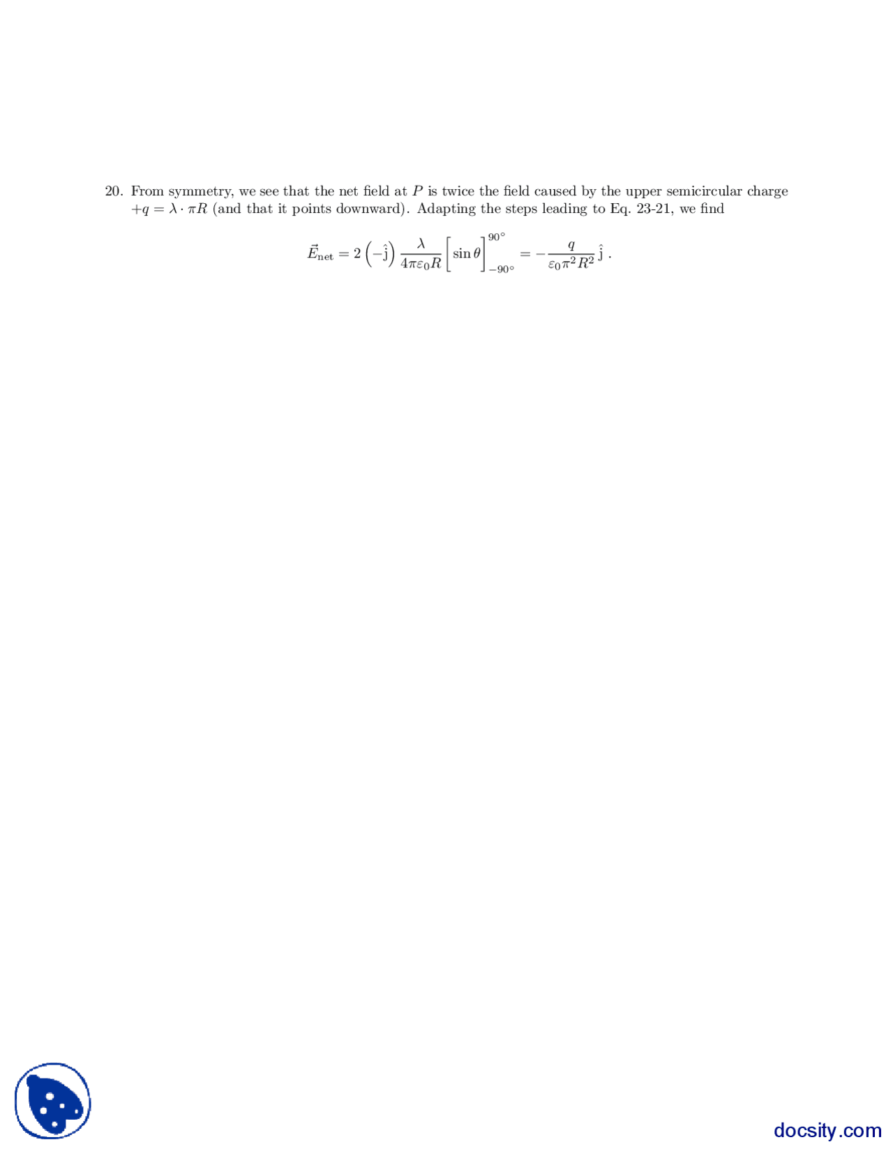 Solution To Electric Field Problem For Electrical Engineering Docsity