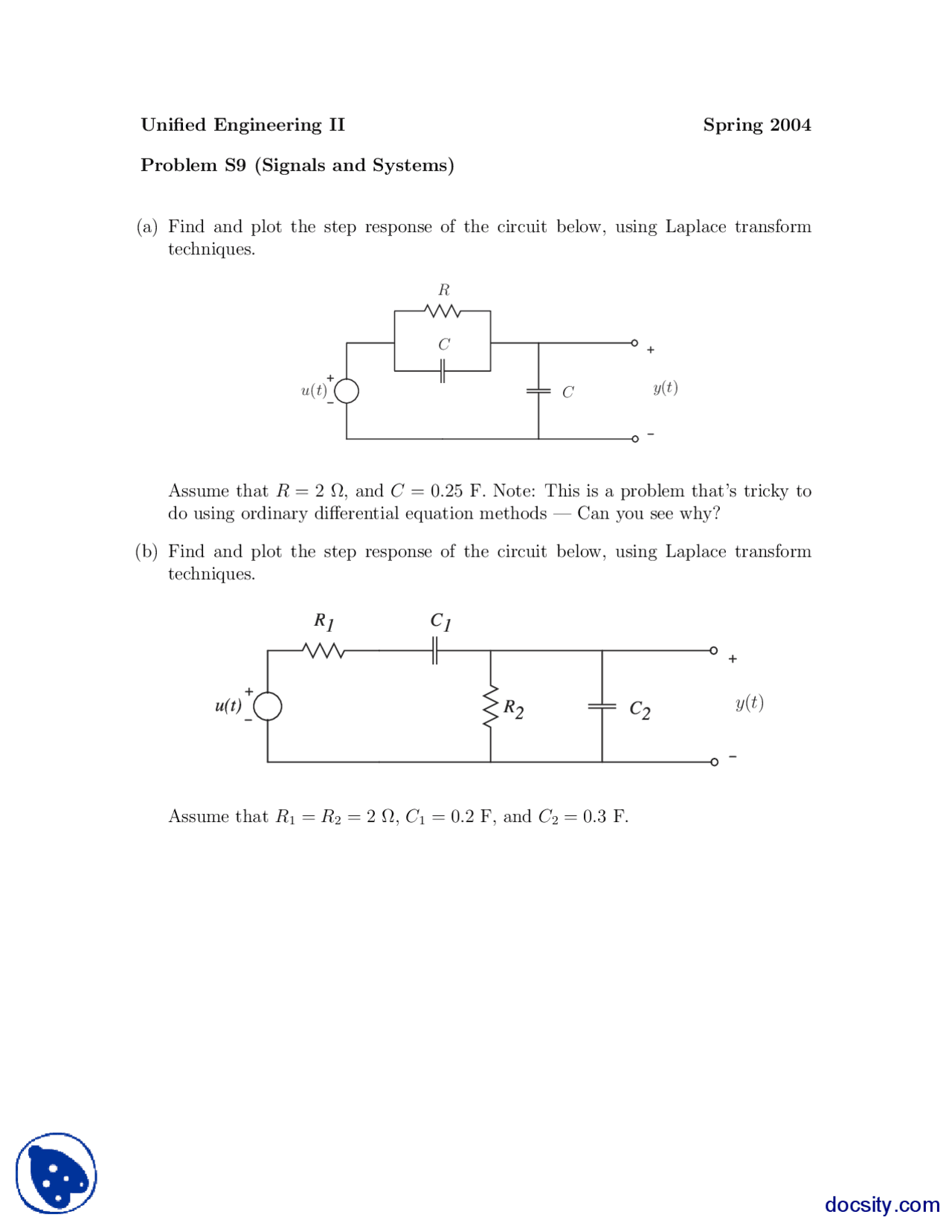 Laplace Transform Ii Signal And System Assignment Exercises Signals