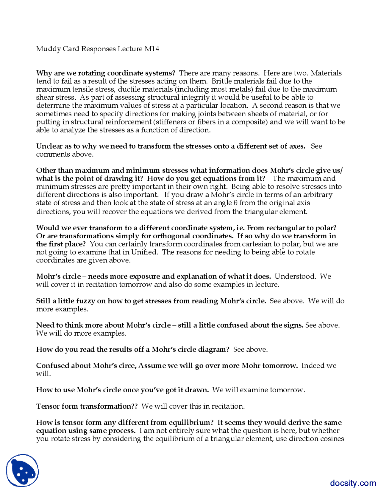 Responses Of Muddy Card Part 11 Concepts Of Structure Of Materials