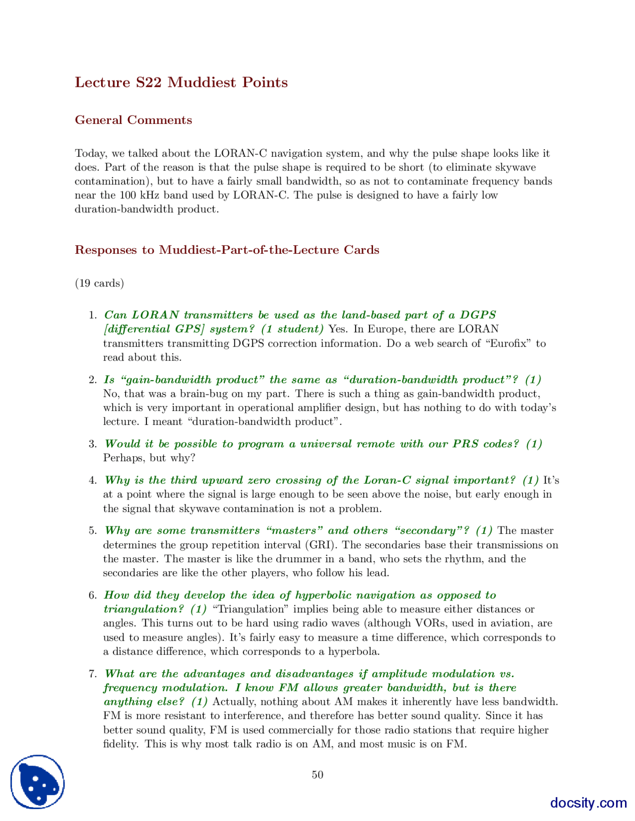 Muddiest Points Part 40 Signal And Systems Lecture Handout Docsity
