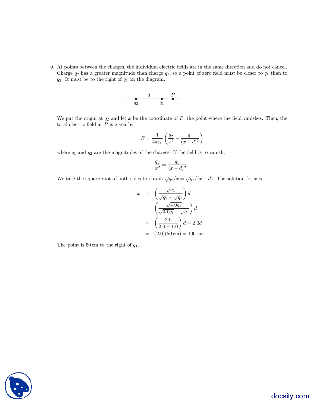 Solved Problem on the Individual Electric Fields - Docsity