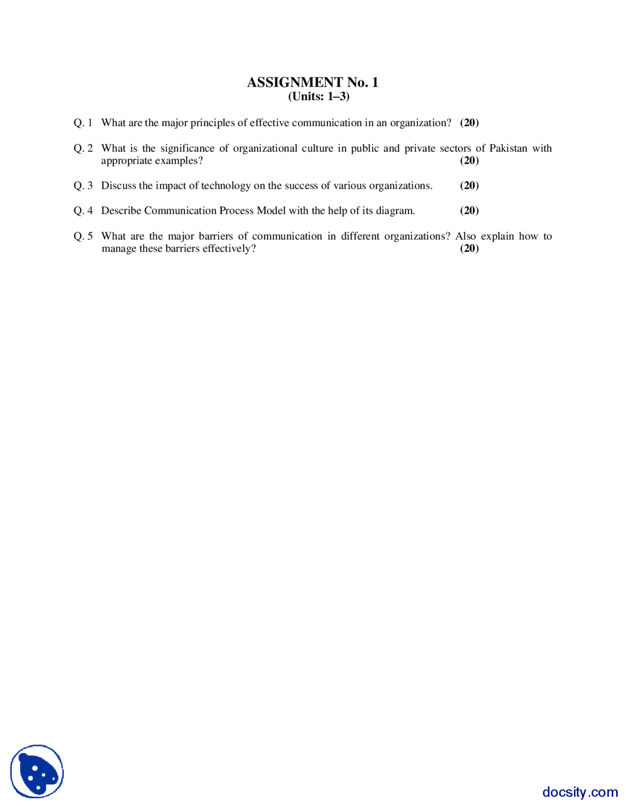 Communication Process Professional Communication Assignment Docsity