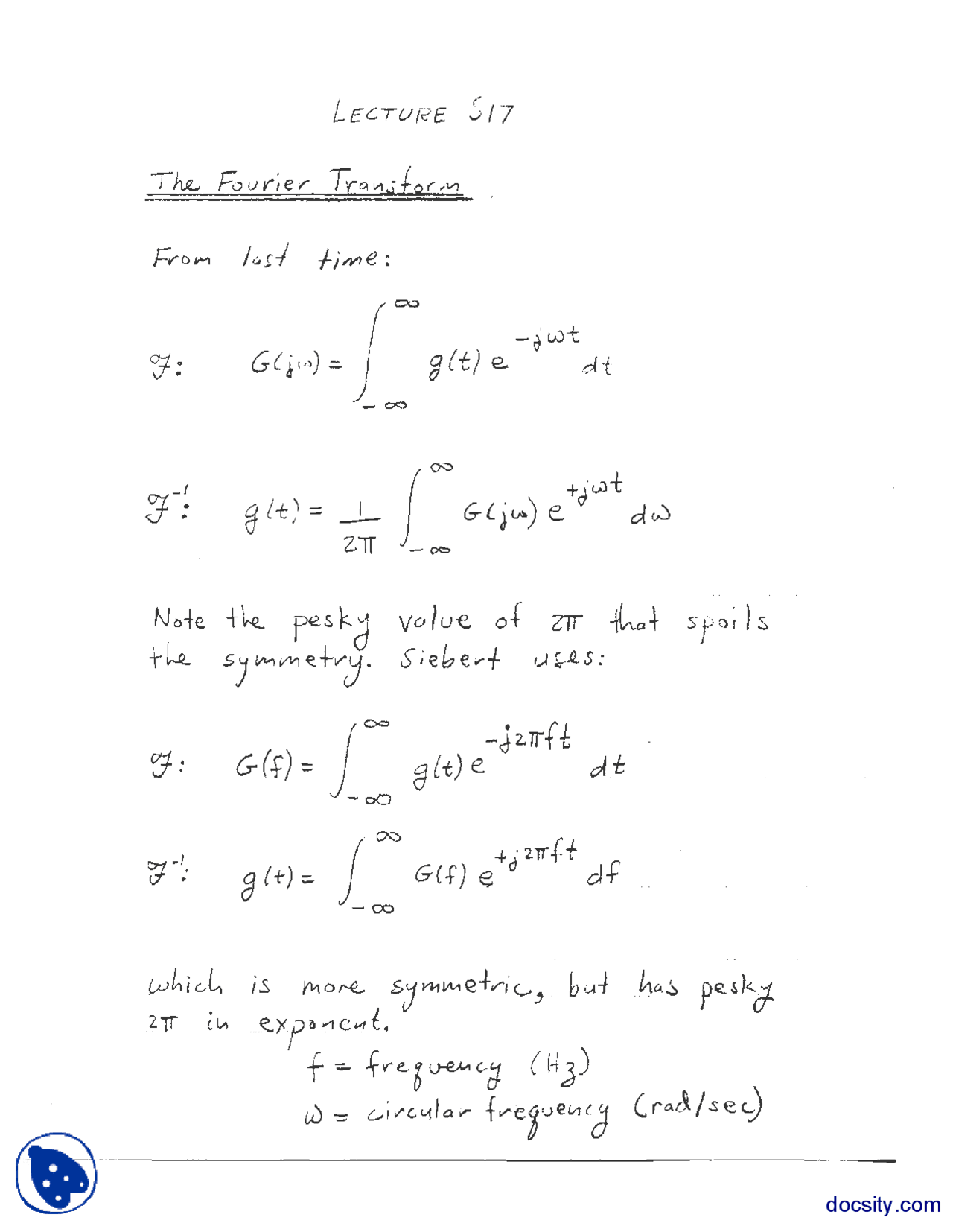 Muddiest Points Part 16 Signal And Systems Lecture Handout Docsity