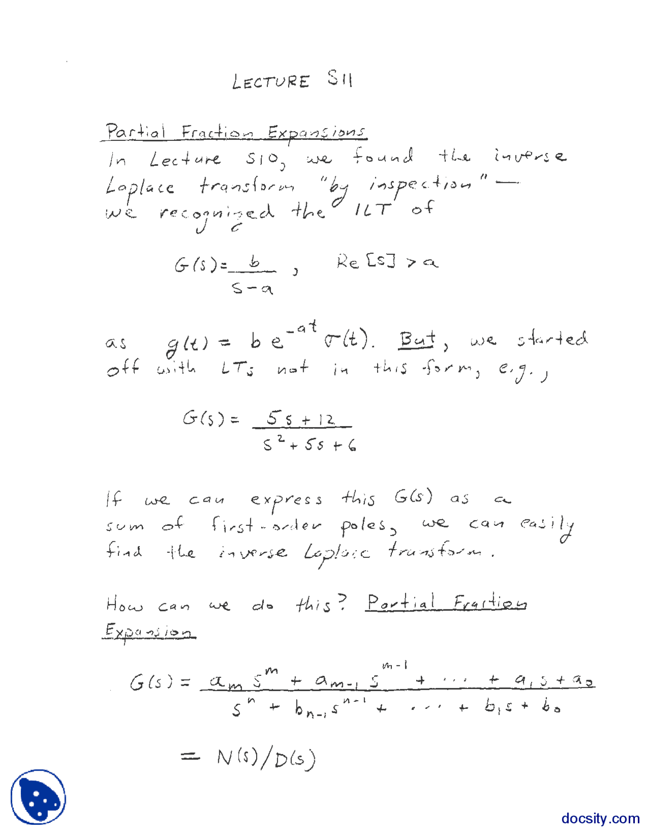 Partial Fractions Signal And System Theory Lecture Handout Exercises