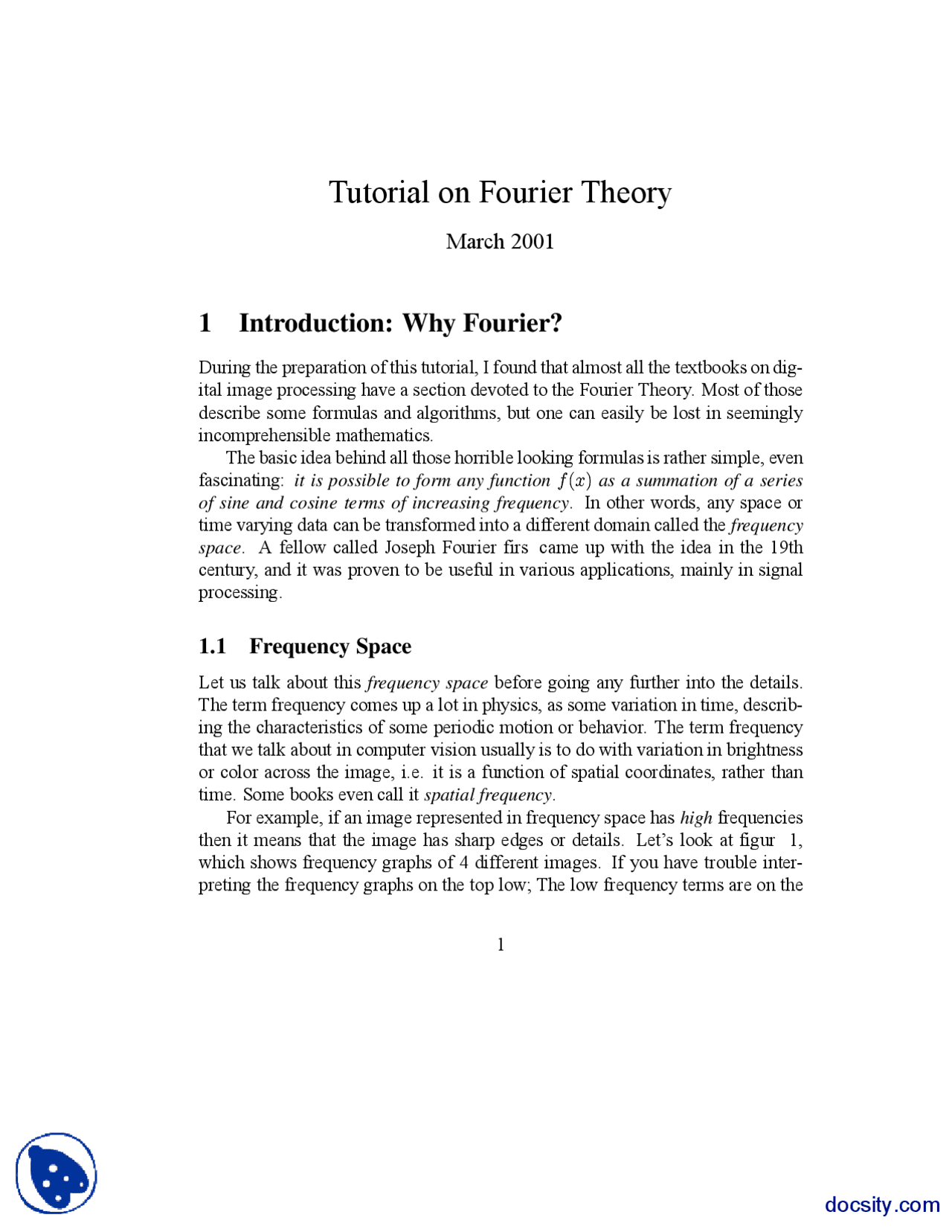 Introduction Why Fourier Signal Processing And Analysis Handout Docsity