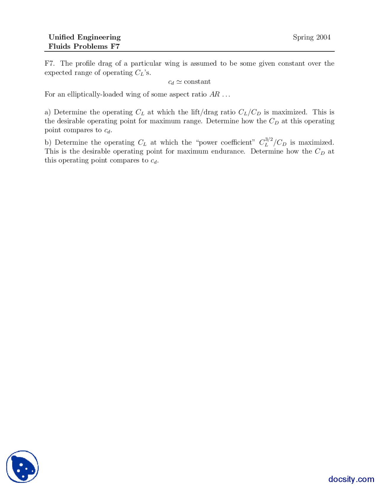 F7 Profile Drag-Aeronatical Engineering And Fluid Mechanics-Assignment - Docsity