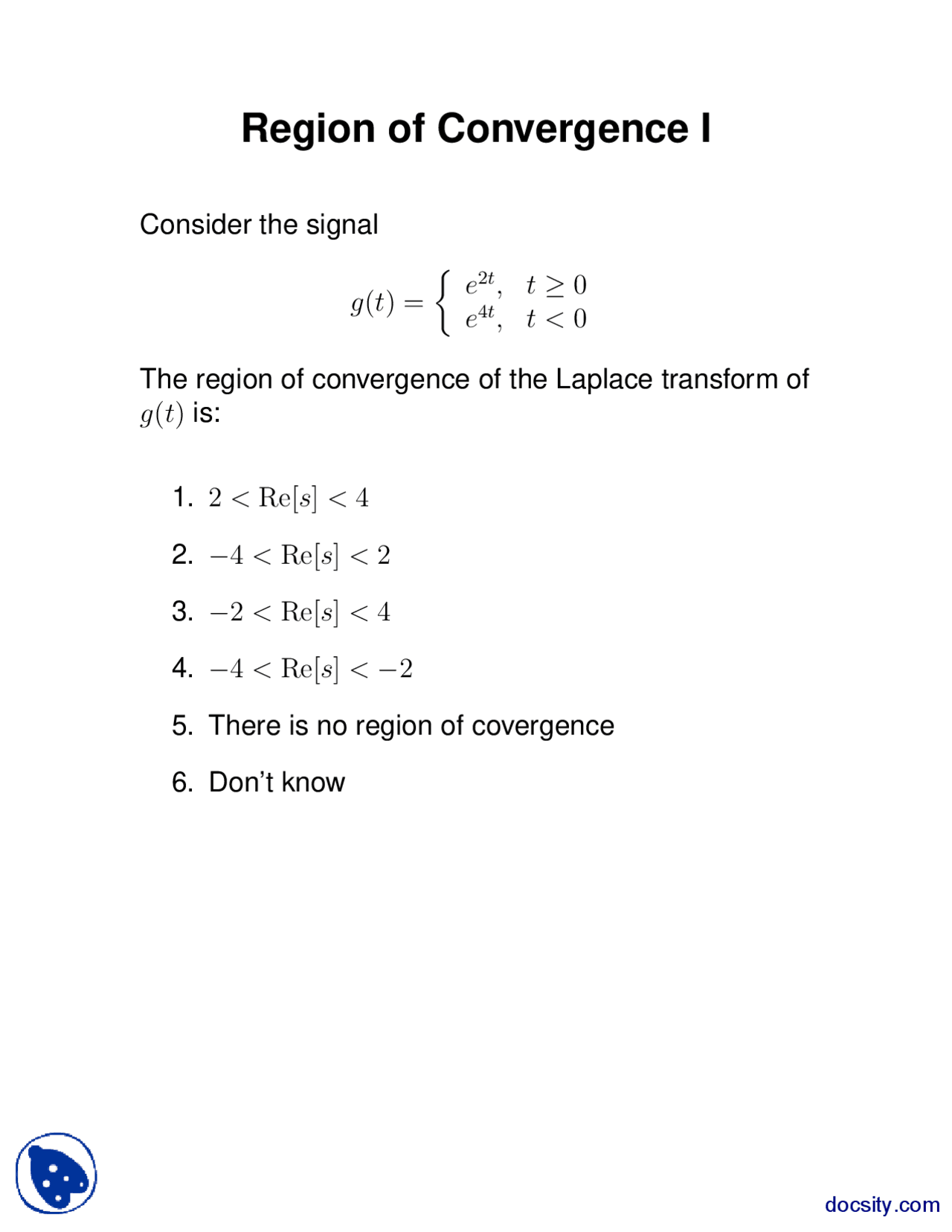Region Of Convergence Signal And System Theory Lecture Handout Docsity
