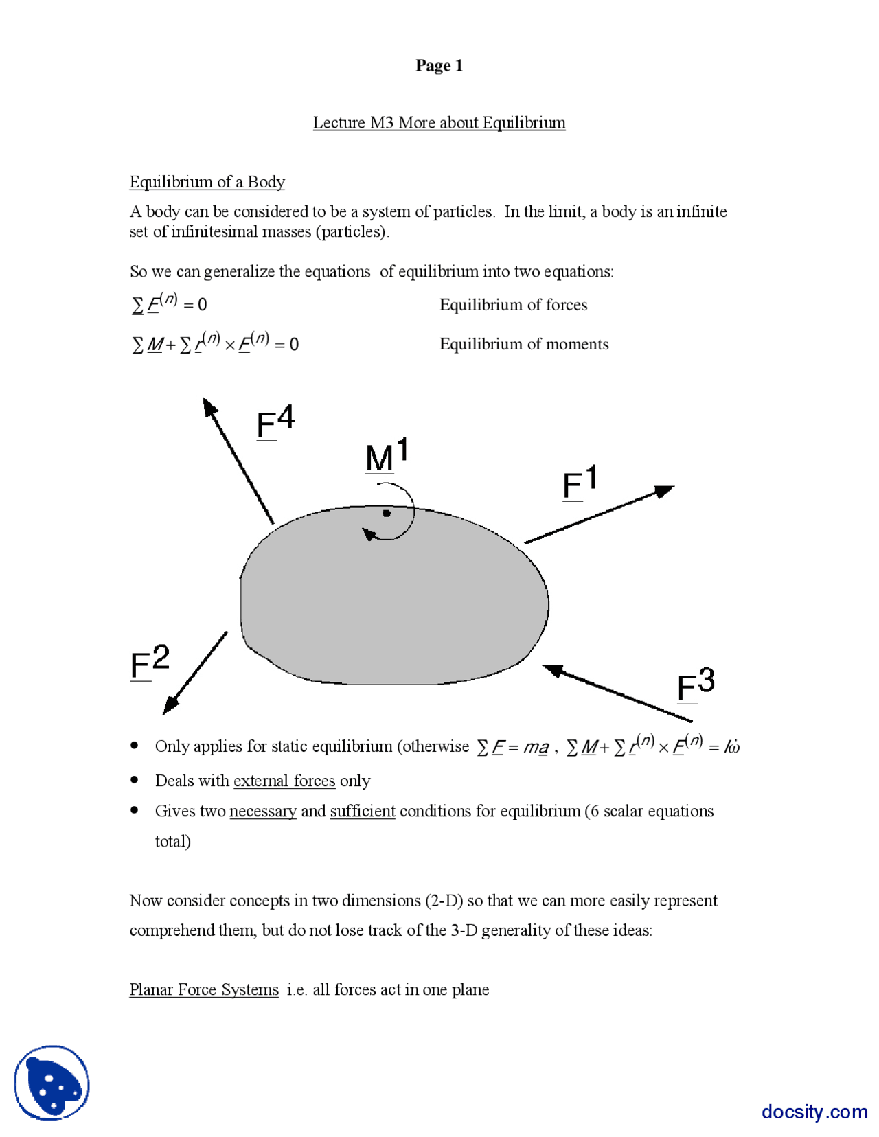 Equilibrium Of A Body Material Structures Lecture Handout Docsity