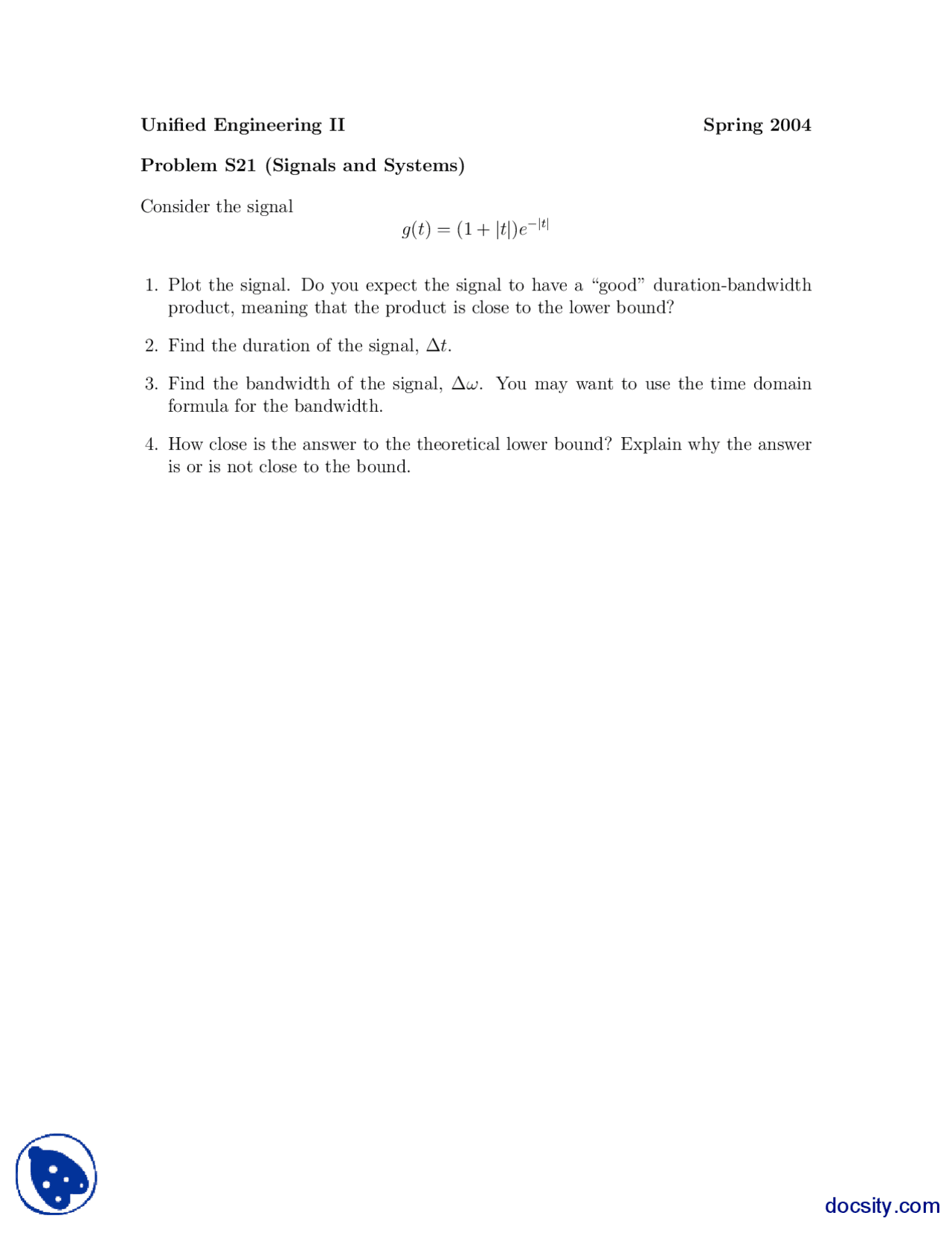 Ploting Of Signal Signal And System Theory Assignment Docsity