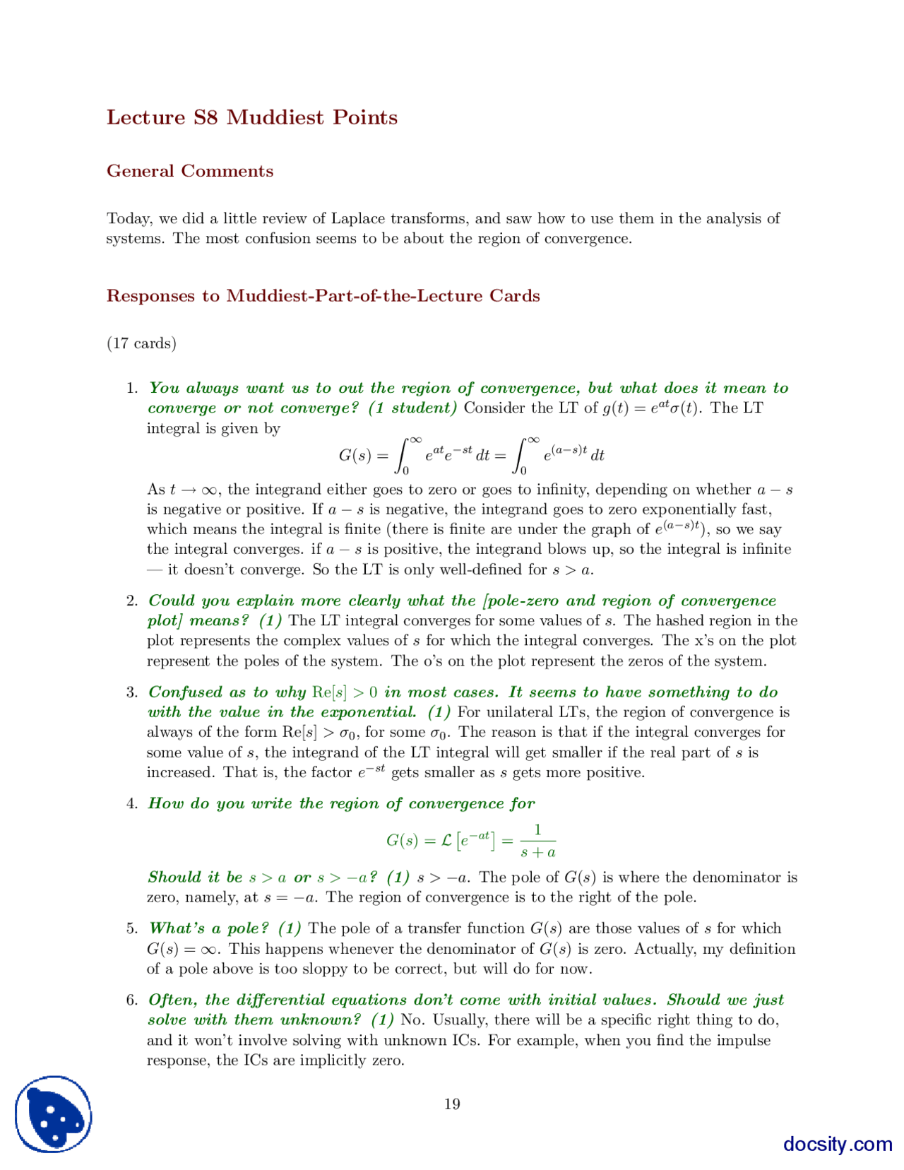 Muddiest Points Part 25 Signal And Systems Lecture Handout Docsity