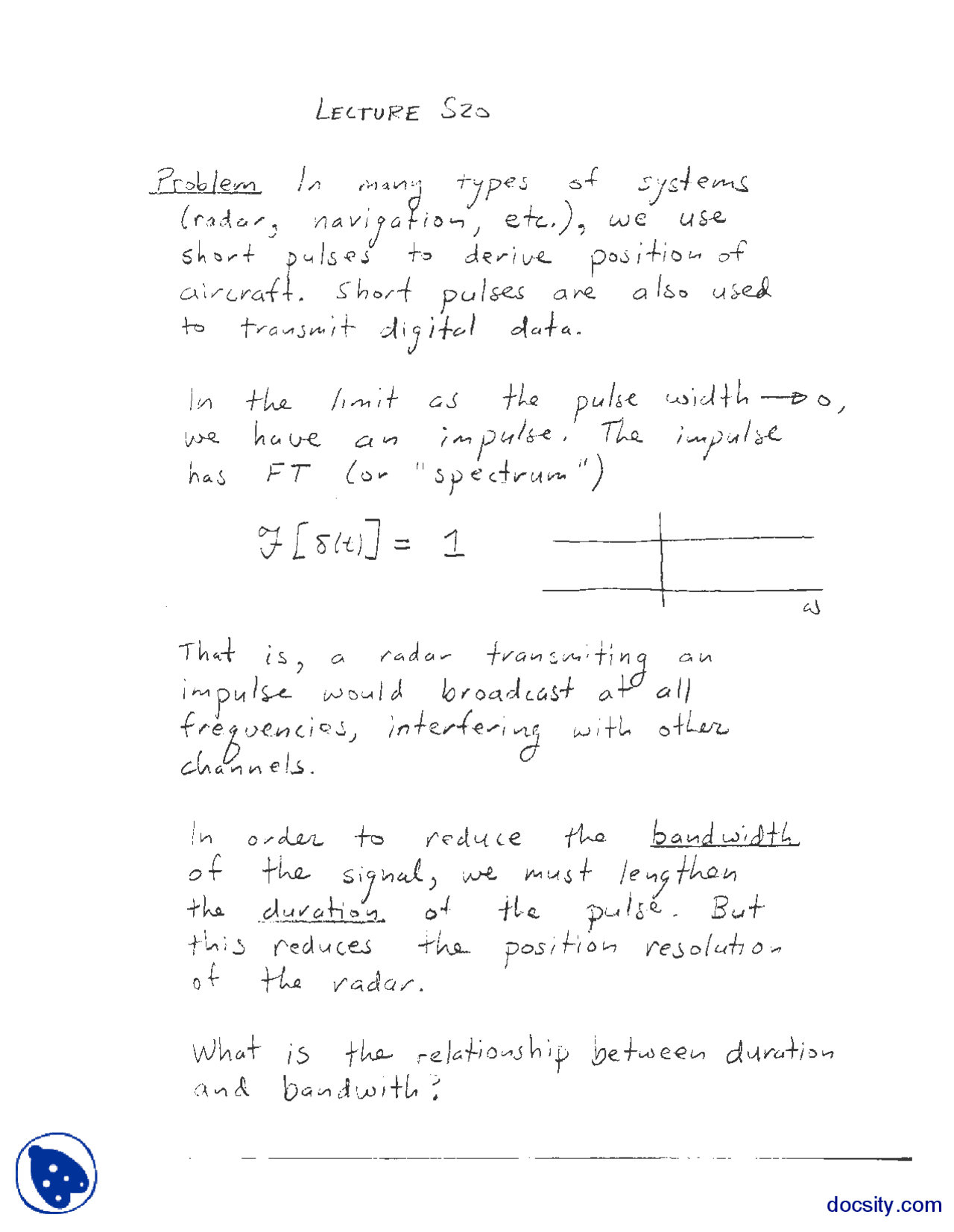 Duration Relationship Signal And Systems Lecture Handout Docsity