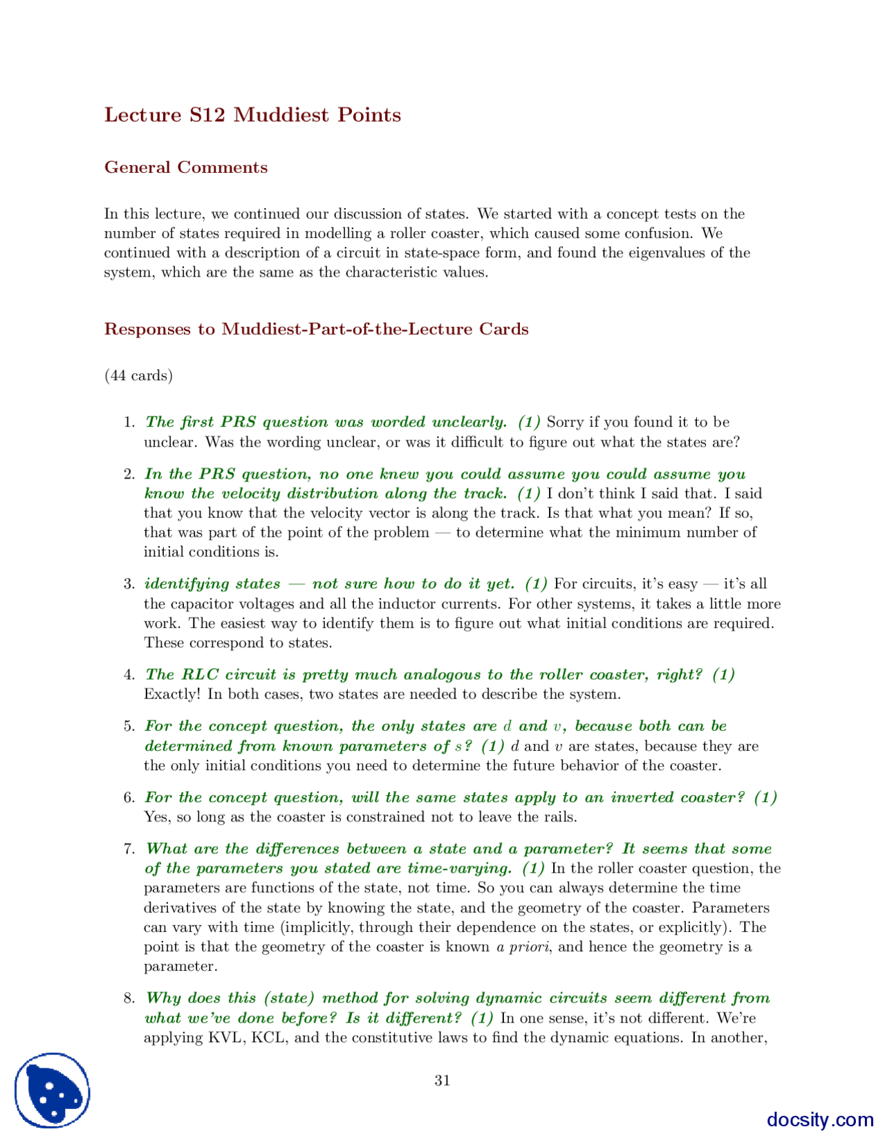 Muddiest Points Part 12 Signal And Systems Lecture Handout Docsity