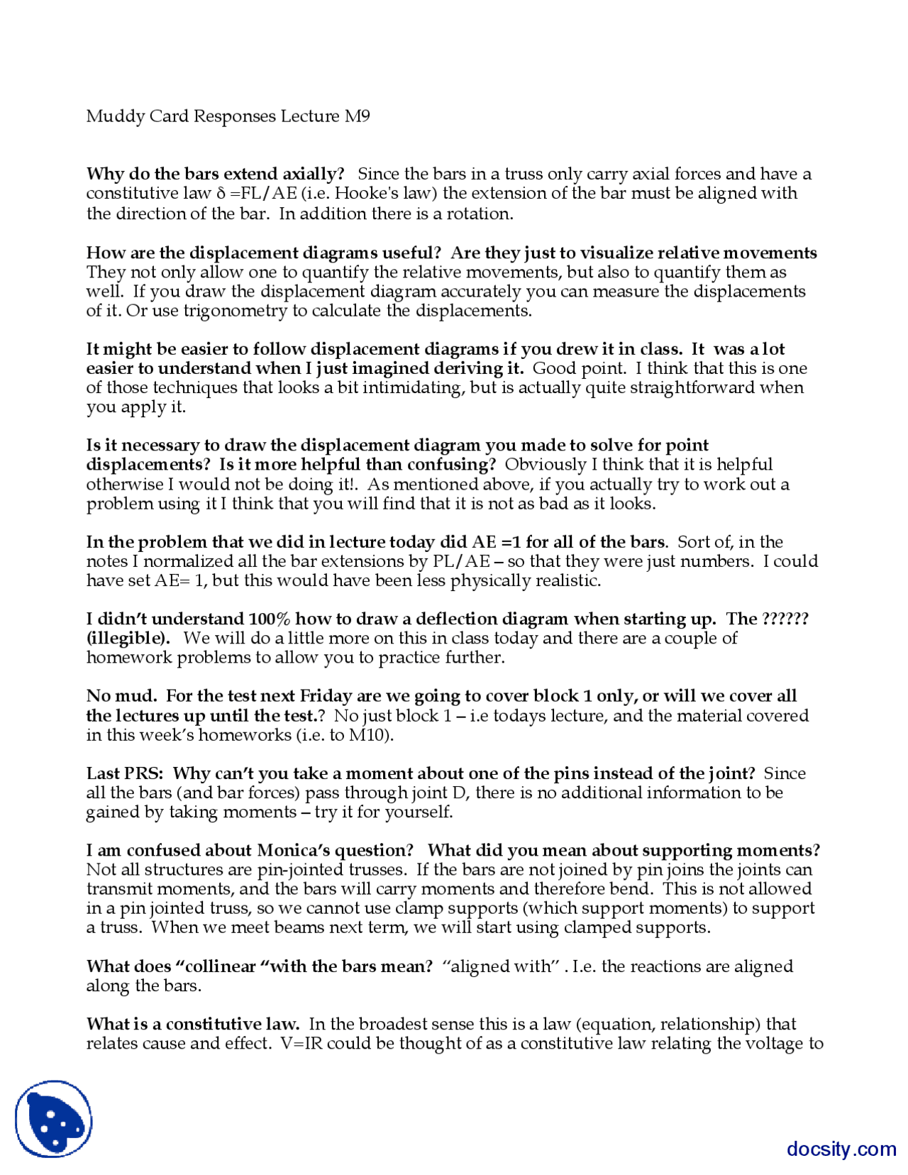 Responses Of Muddy Card Part 8 Concepts Of Structure Of Materials