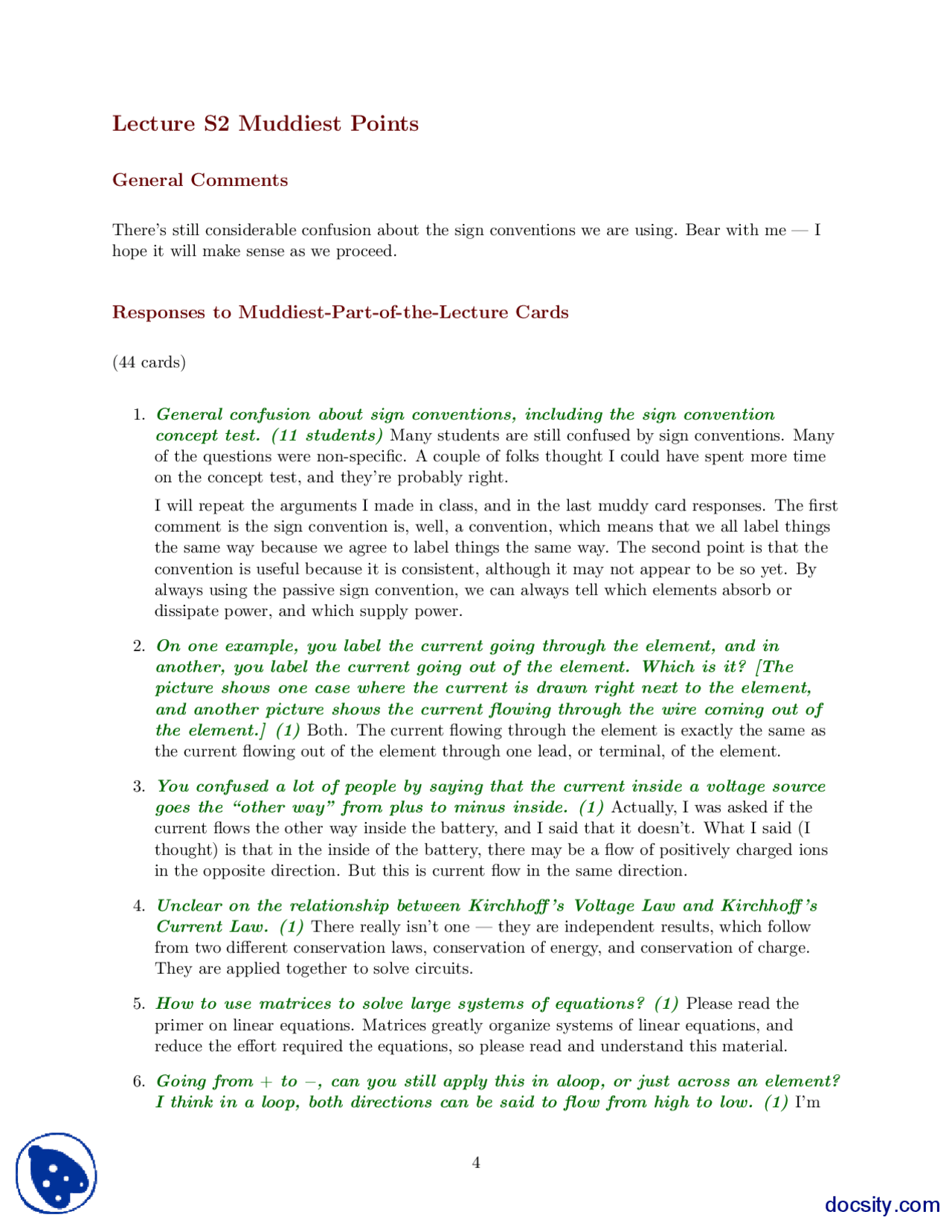 Muddiest Points Part 2 Signal And Systems Lecture Handout Docsity