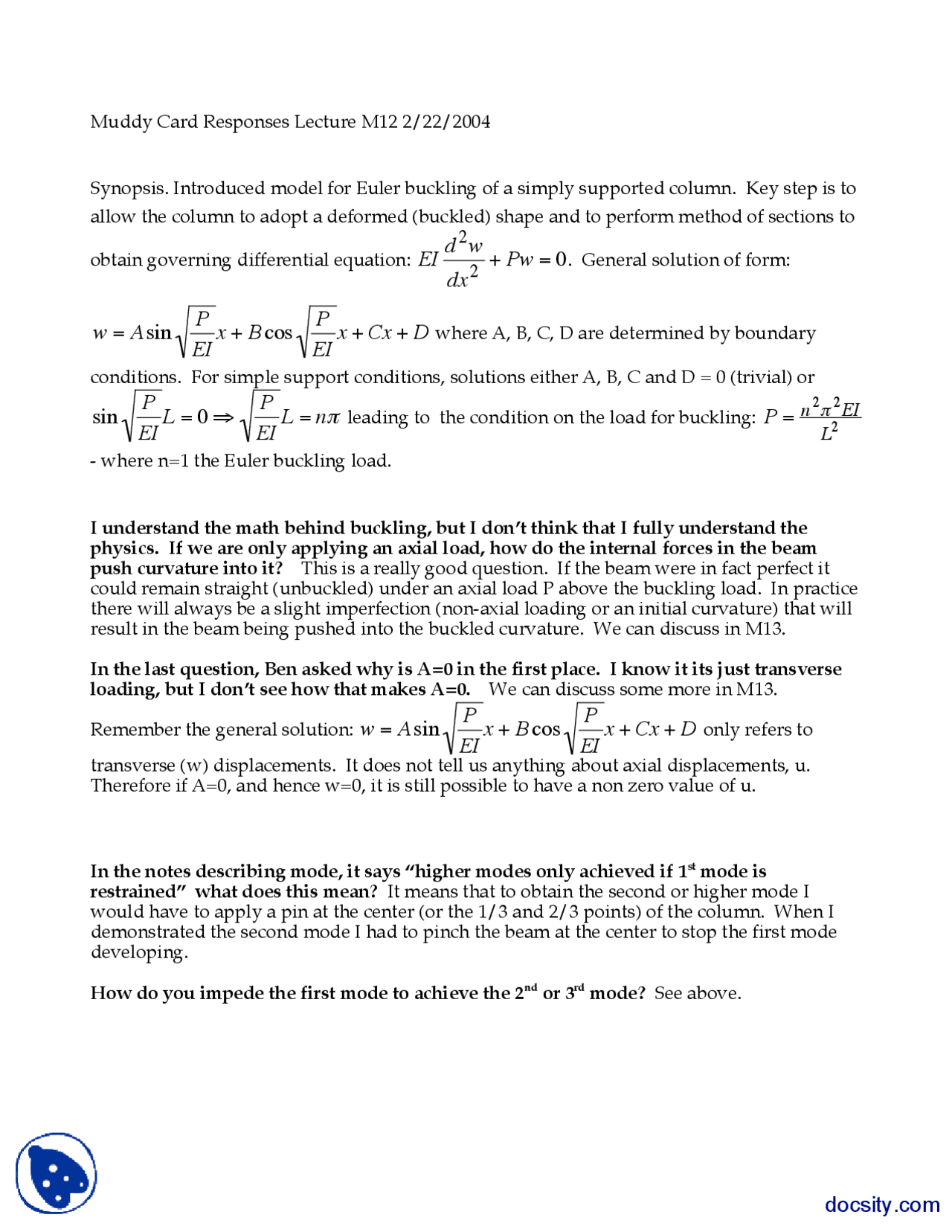 Muddy Card Responses Part 13 Concepts Of Structure Of Materials Lecture