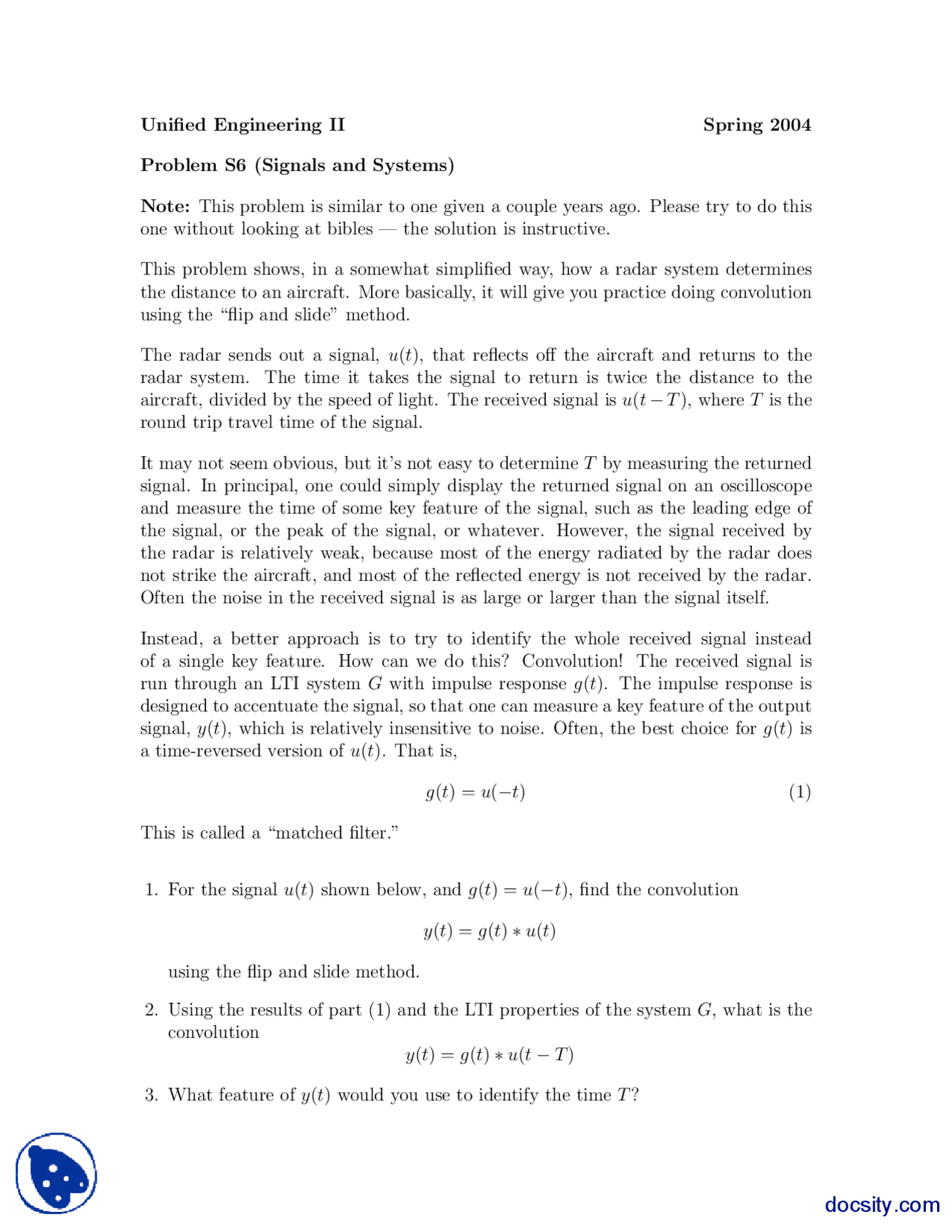 Radar Systems Signal And System Theory Assignment Docsity