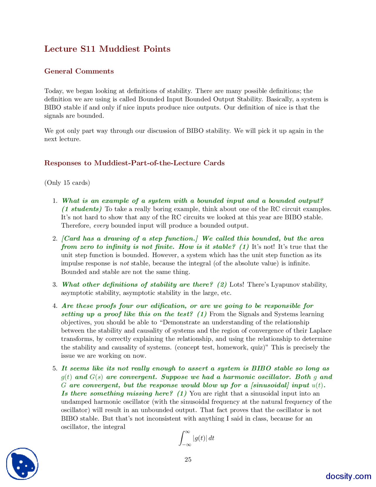 Muddiest Points Part 28 Signal And Systems Lecture Handout Docsity