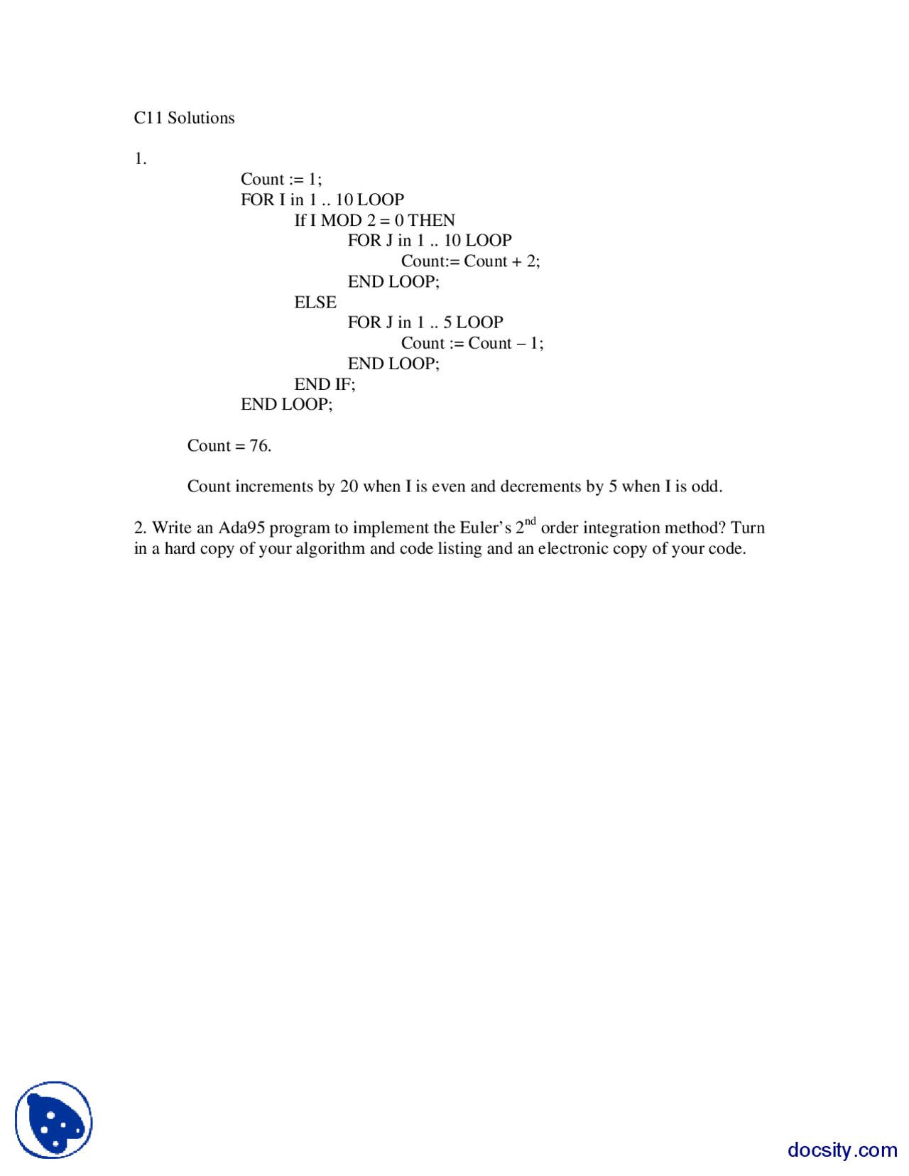 Ada95 Program To Implement The Euler S Exercises Aeronautical Engineering Docsity
