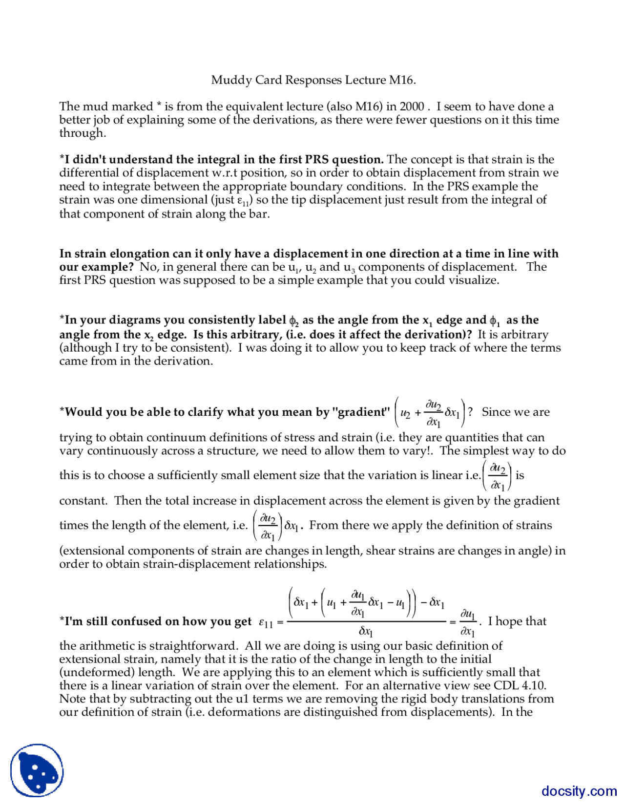 Responses Of Muddy Card Part 13 Material Structures Lecture Handout